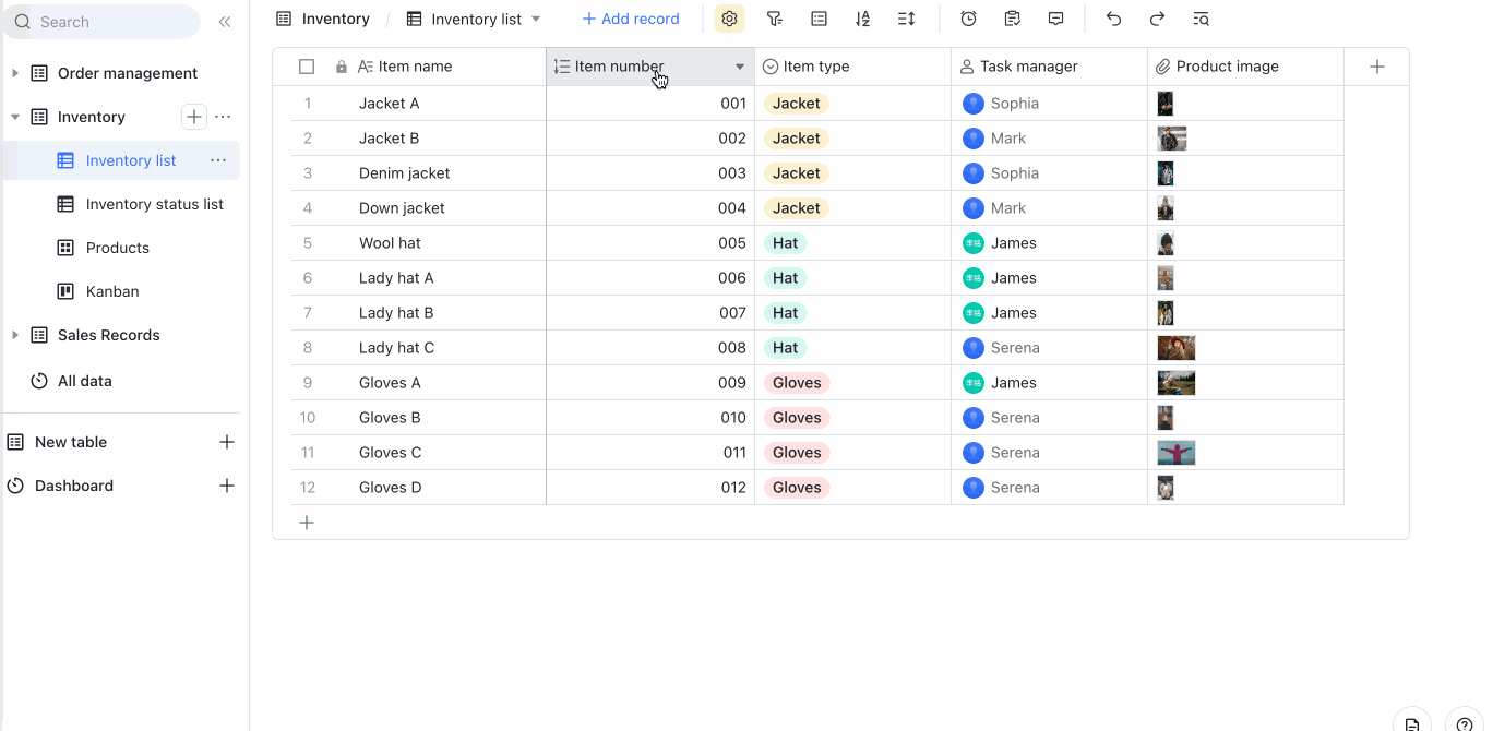 Use the numbering field in Base
