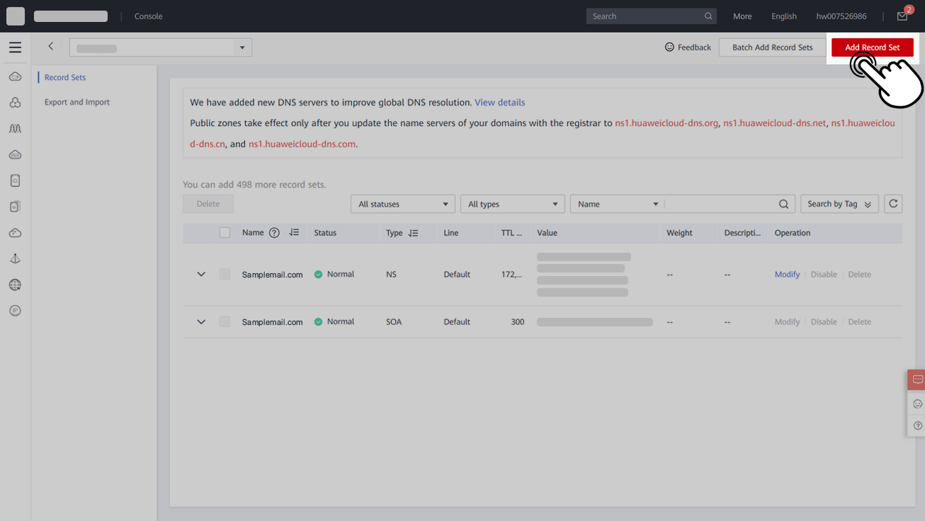 Admin | Configure DNS settings on Huawei Cloud