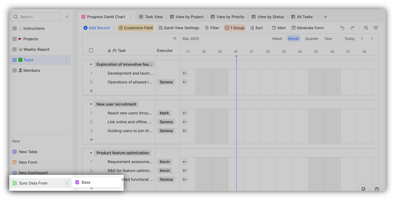 Sync data between bases