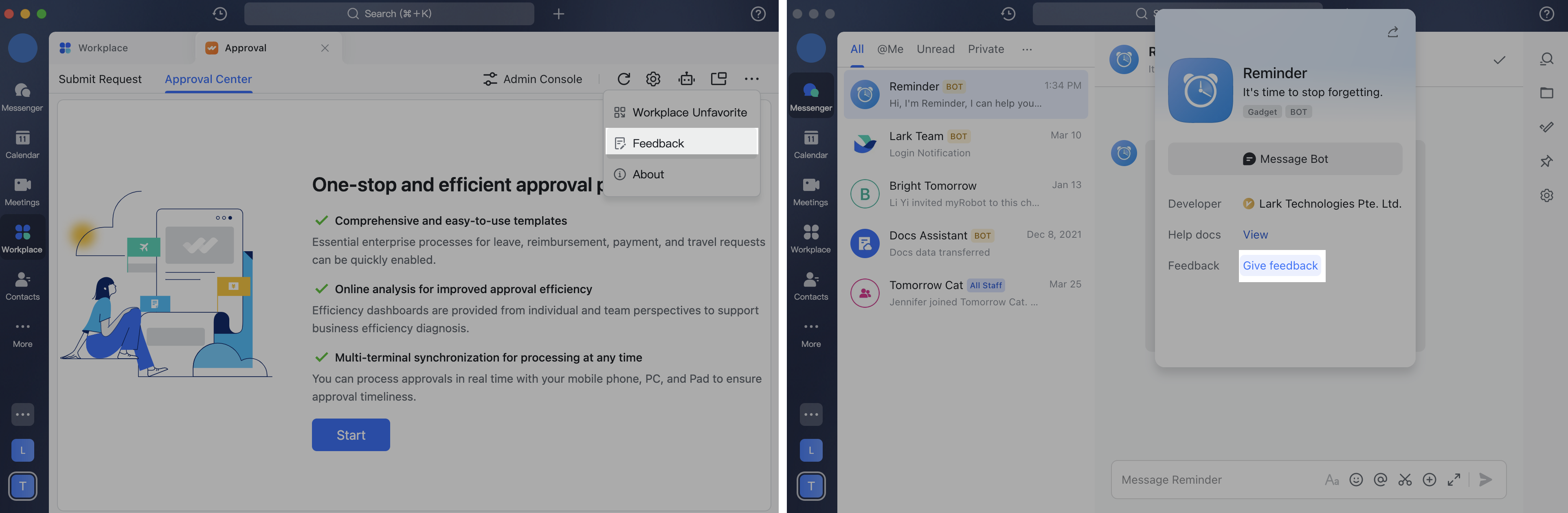 Provide feedback about your experience with a Workplace app