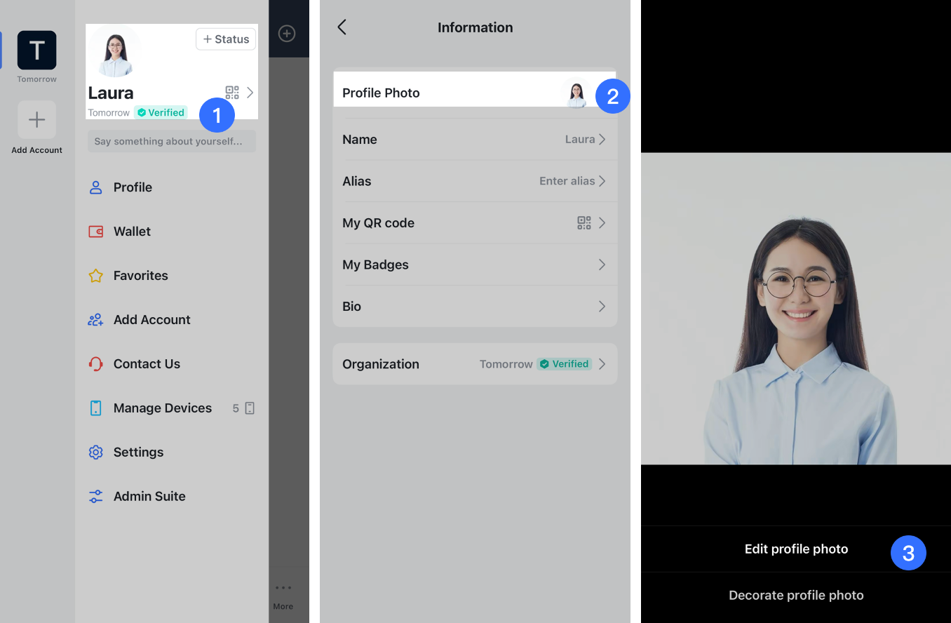 Change your name, profile photo, and status