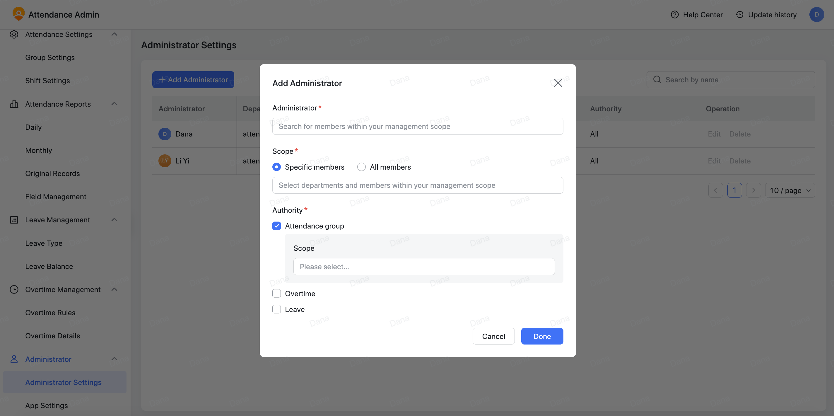 Admin | Set attendance administrator roles