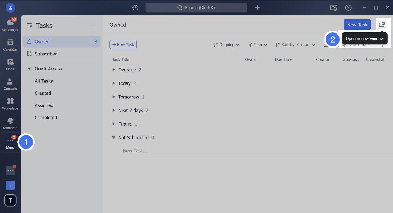 Open Tasks in a separate window