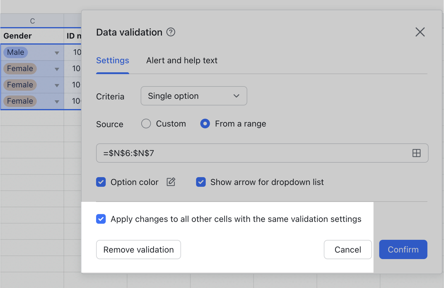 Use data validation in Sheets