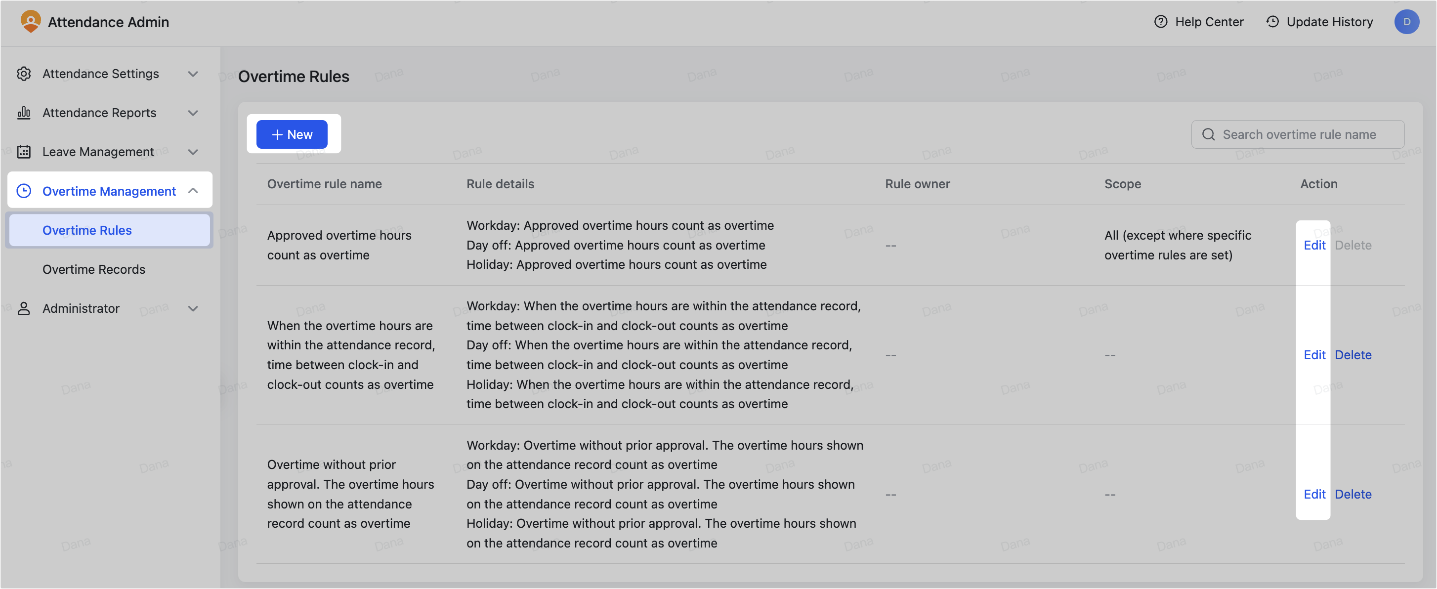 Admin | Configure overtime rules