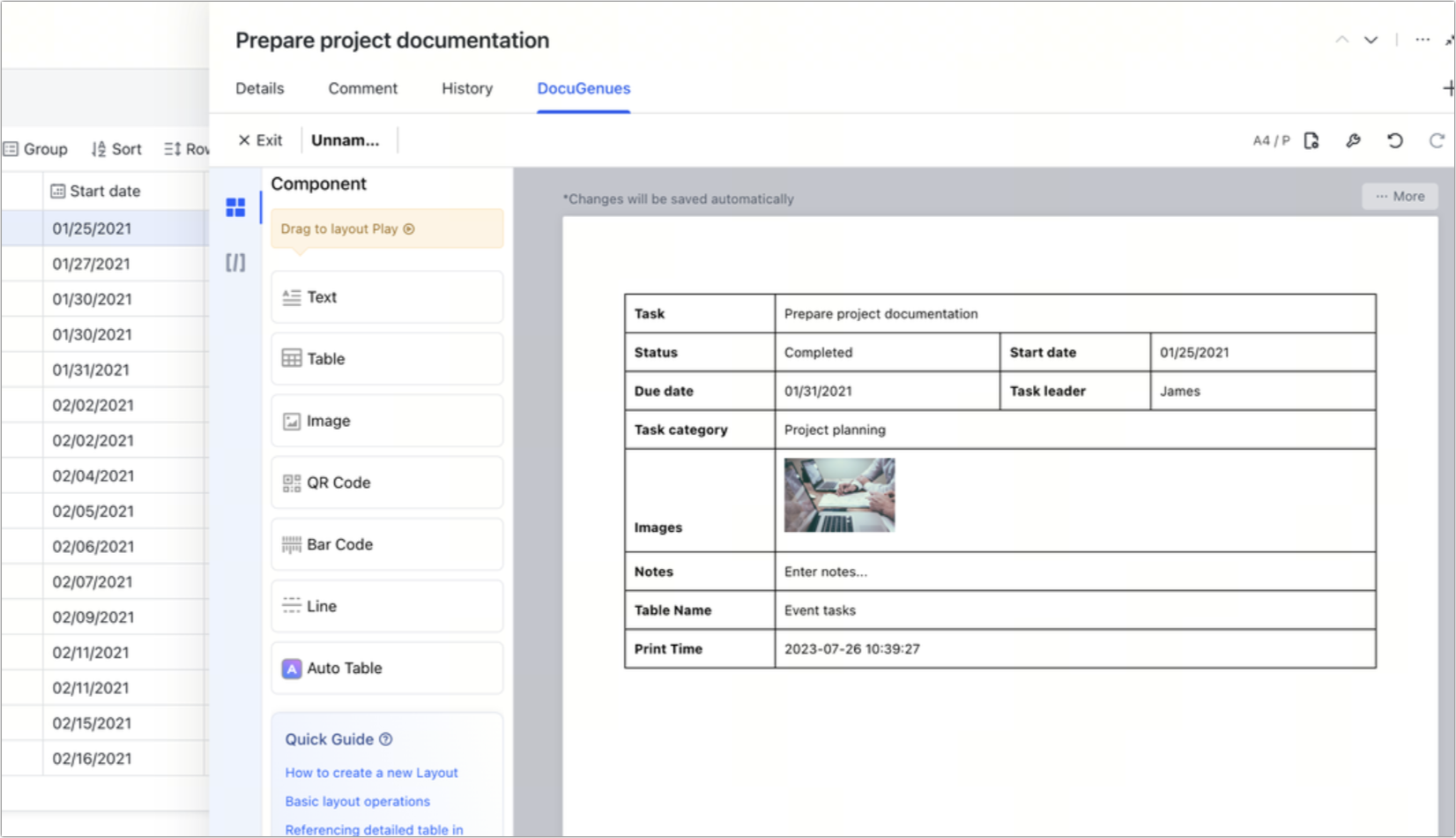 Automatically typeset and print with DocuGenius