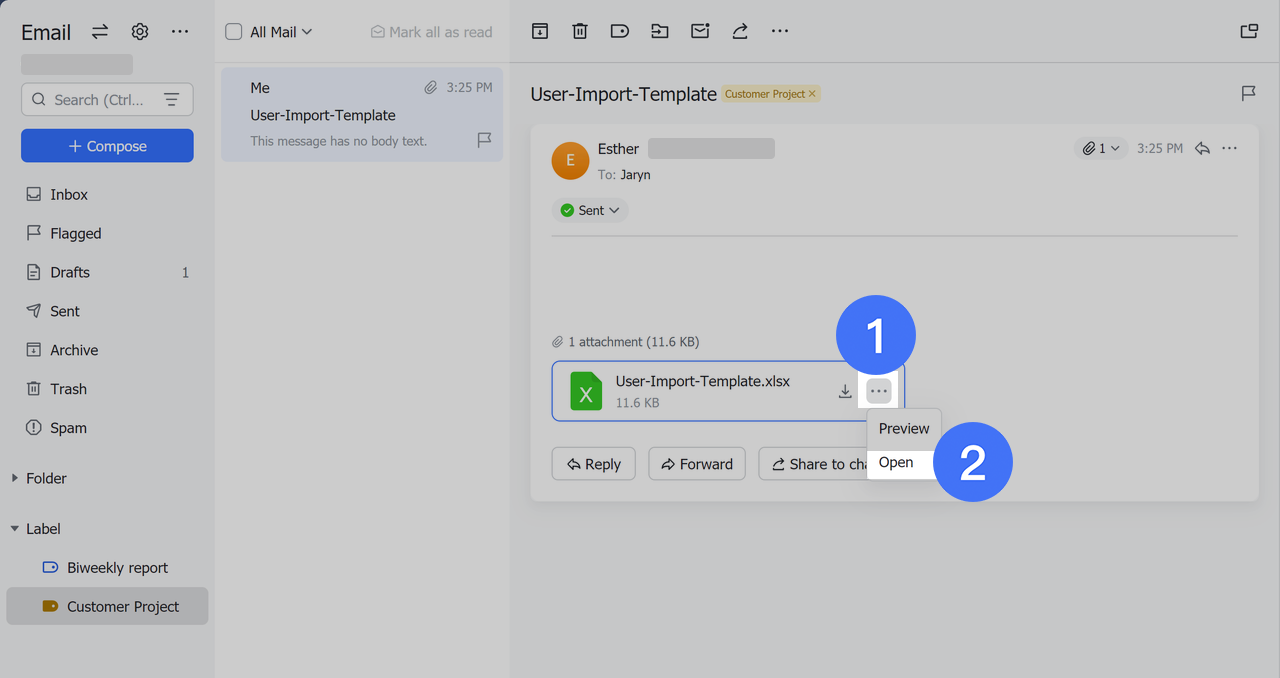 Open email attachments in desktop apps