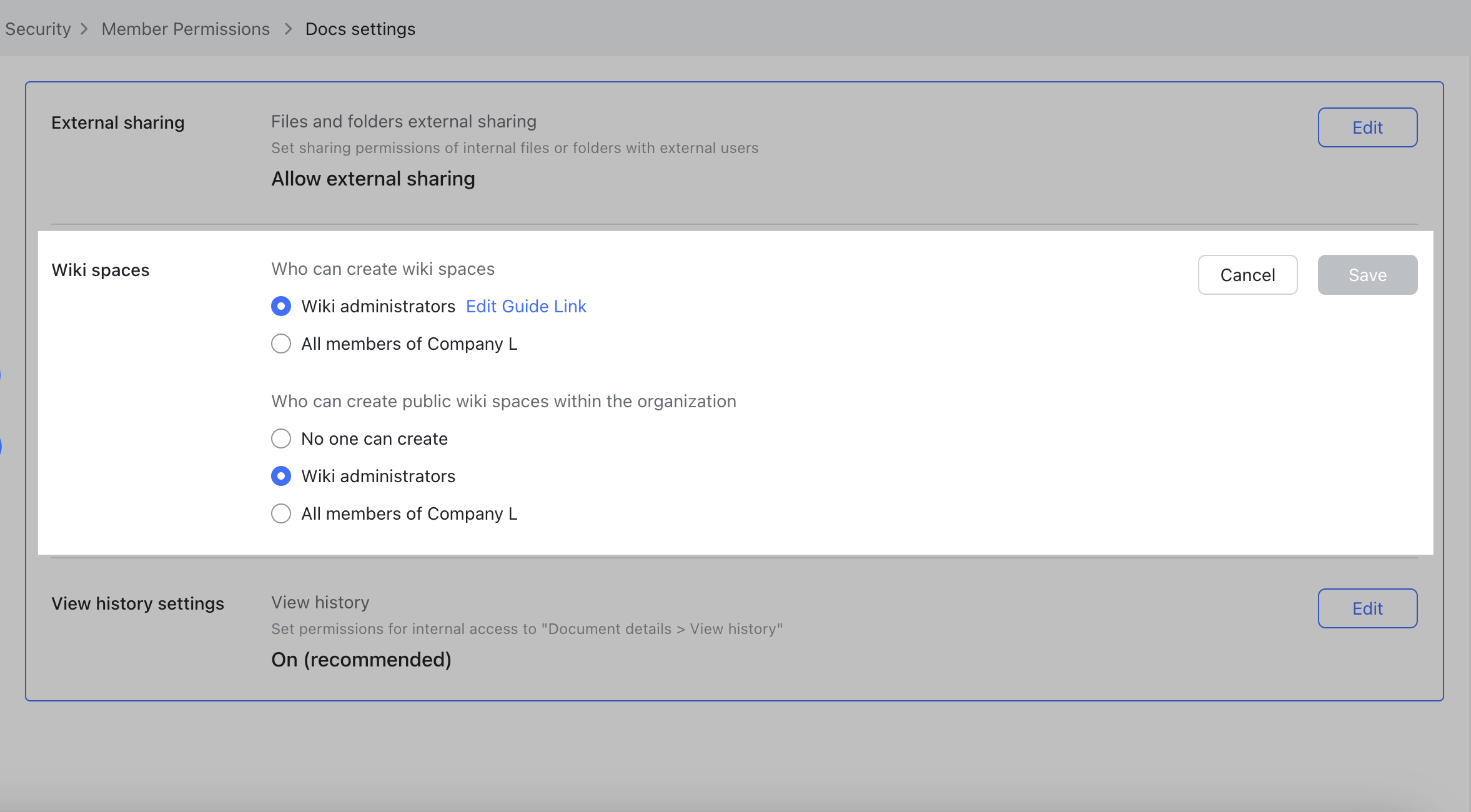 Admin | Configure Docs settings