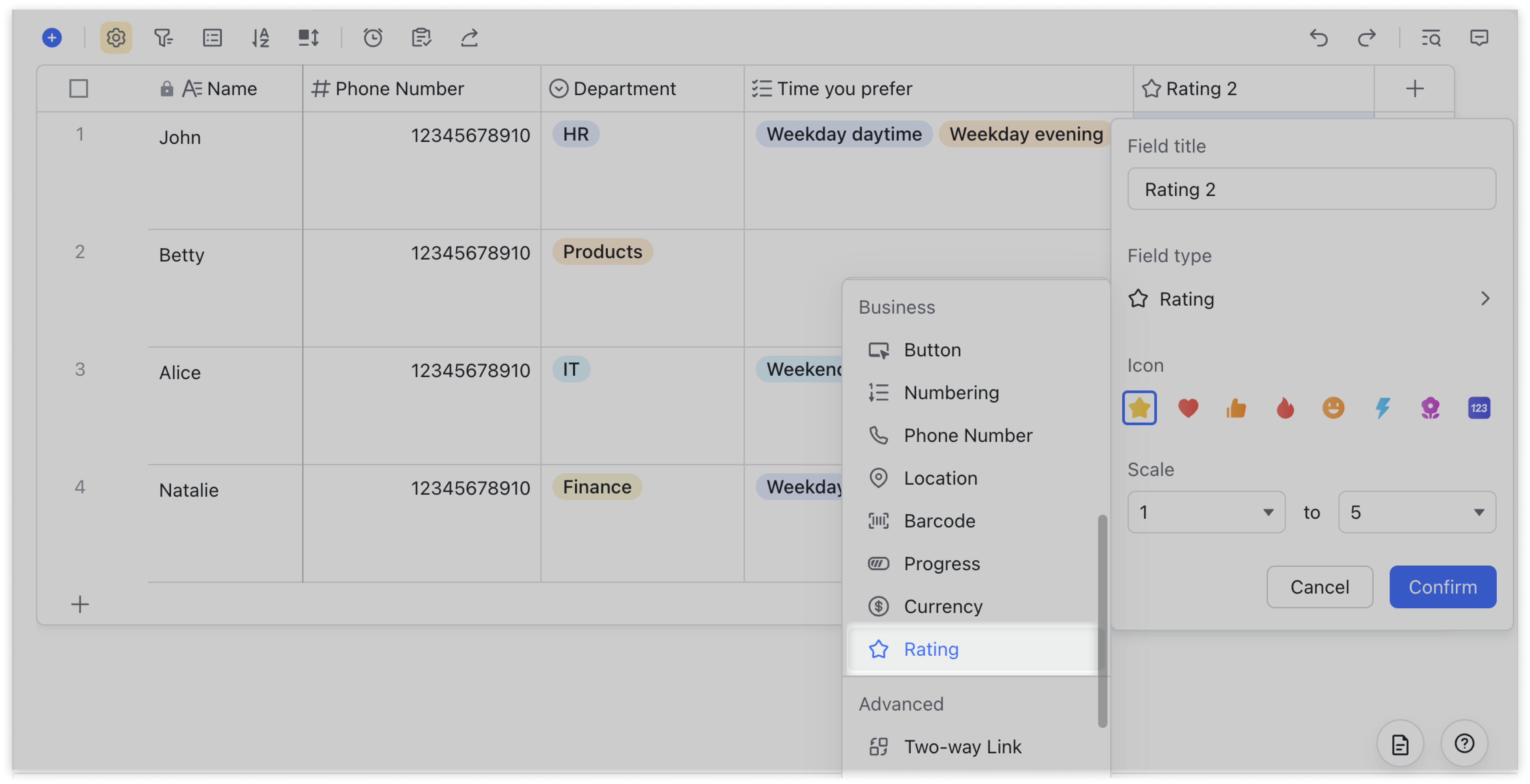 Use the rating field in Base