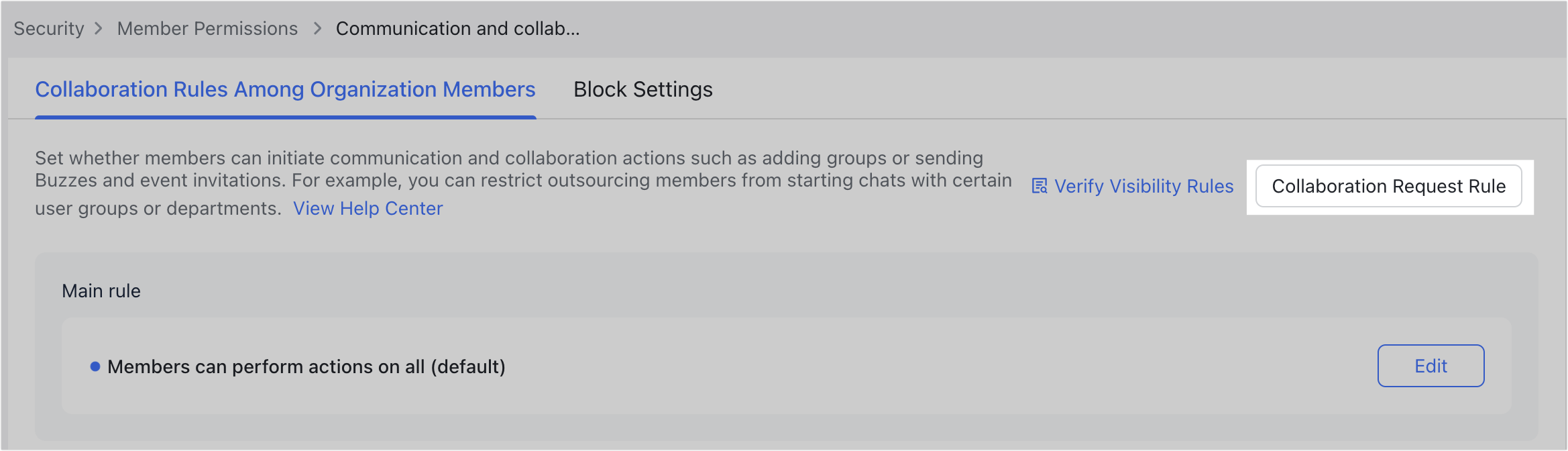 Admin | Manage member communication and collaboration permissions