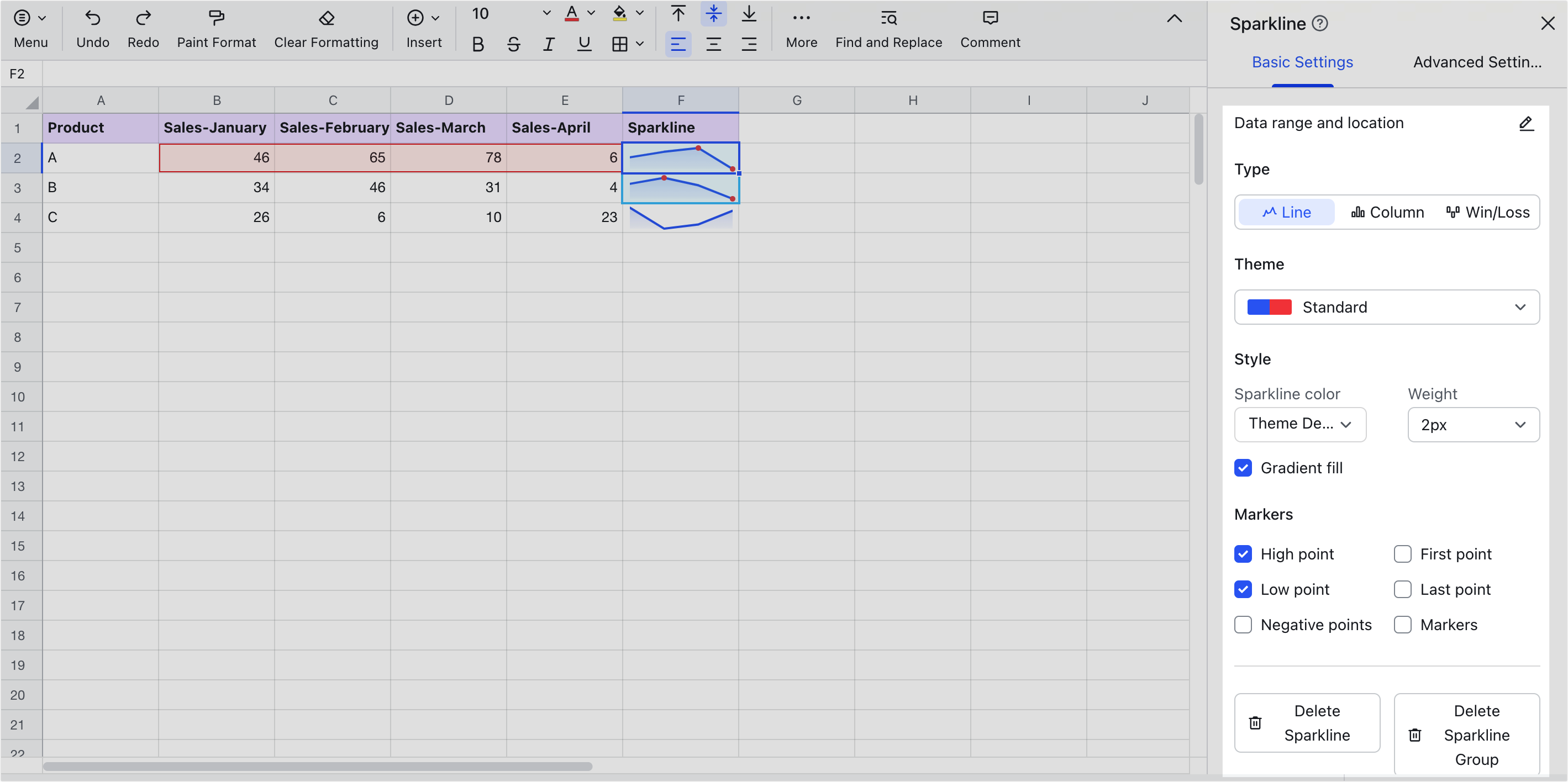 Use sparklines in Sheets
