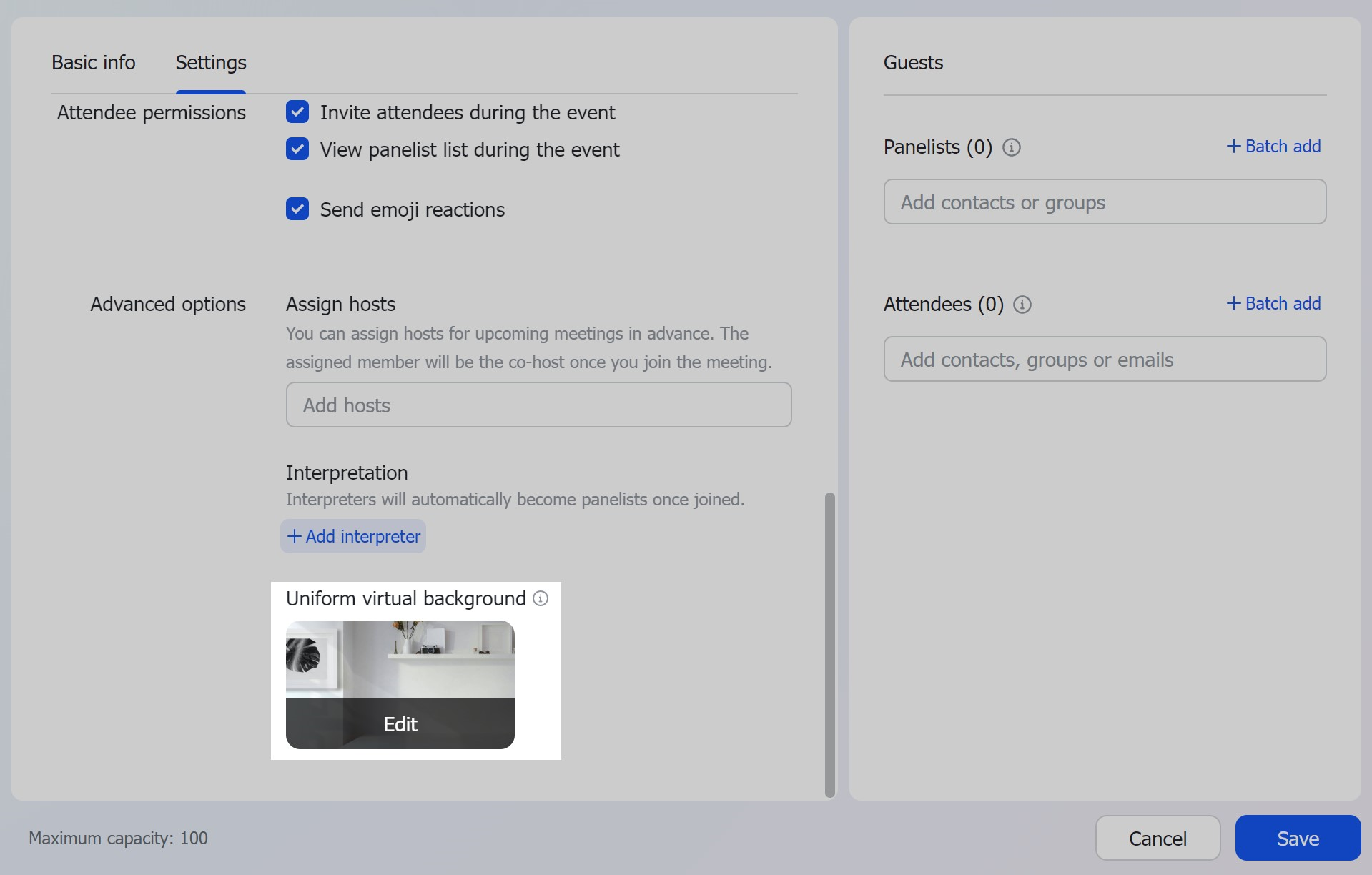 Set a uniform virtual background in Lark Webinar