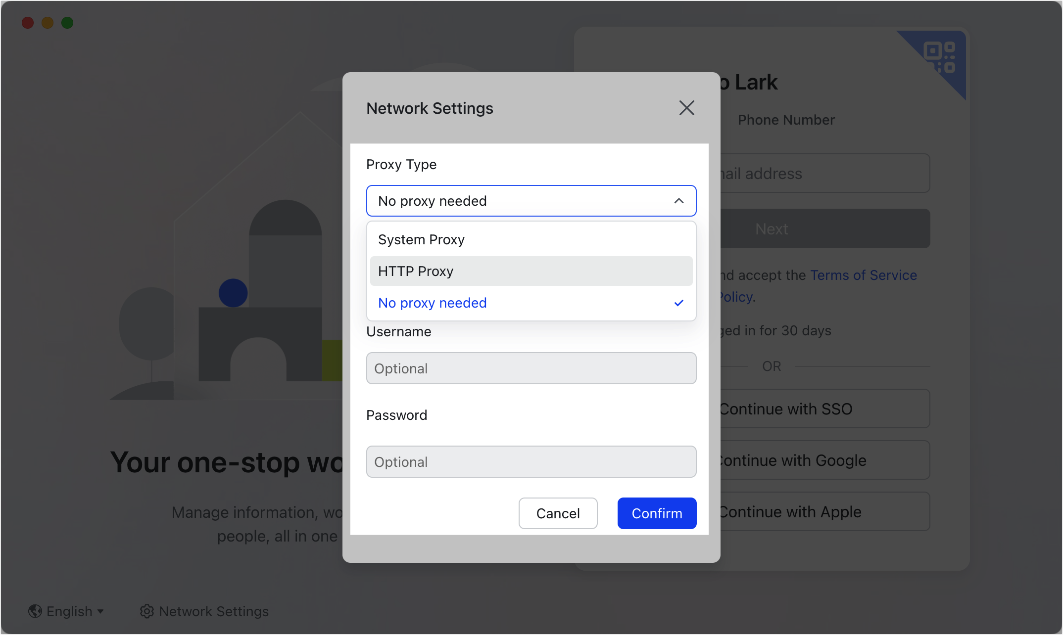Configure network proxy mode