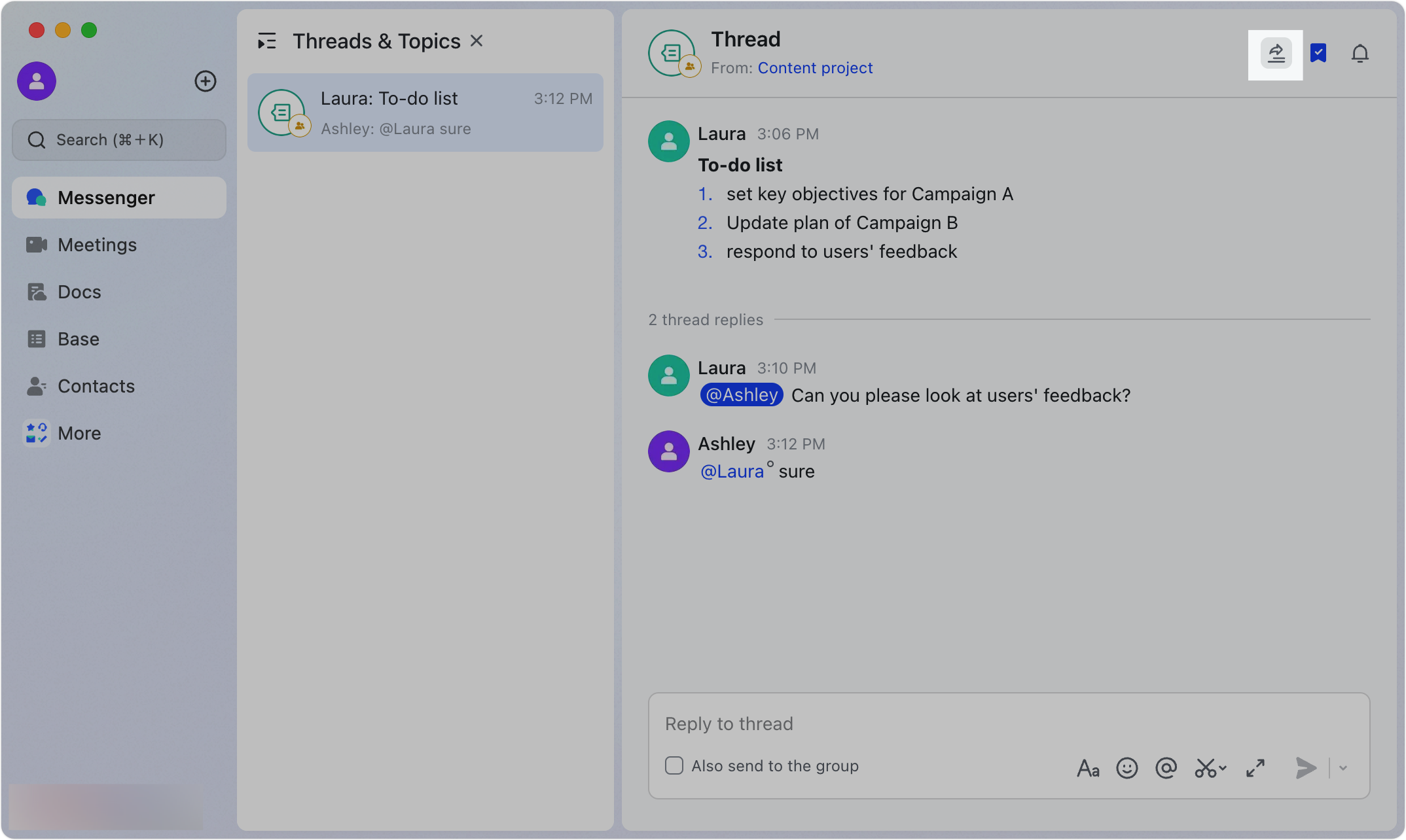 Reply to messages in a thread