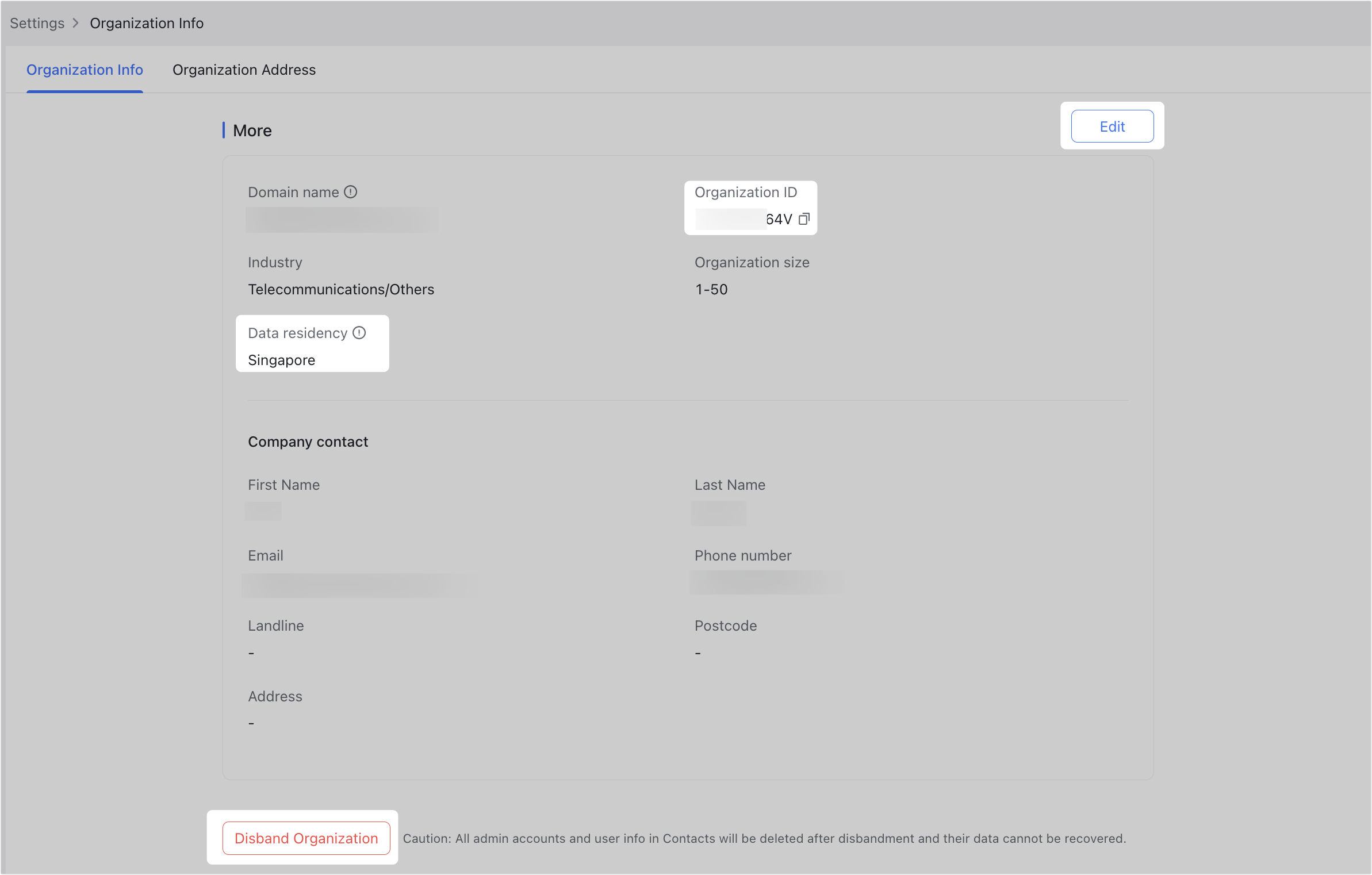 Admin | Edit organization info