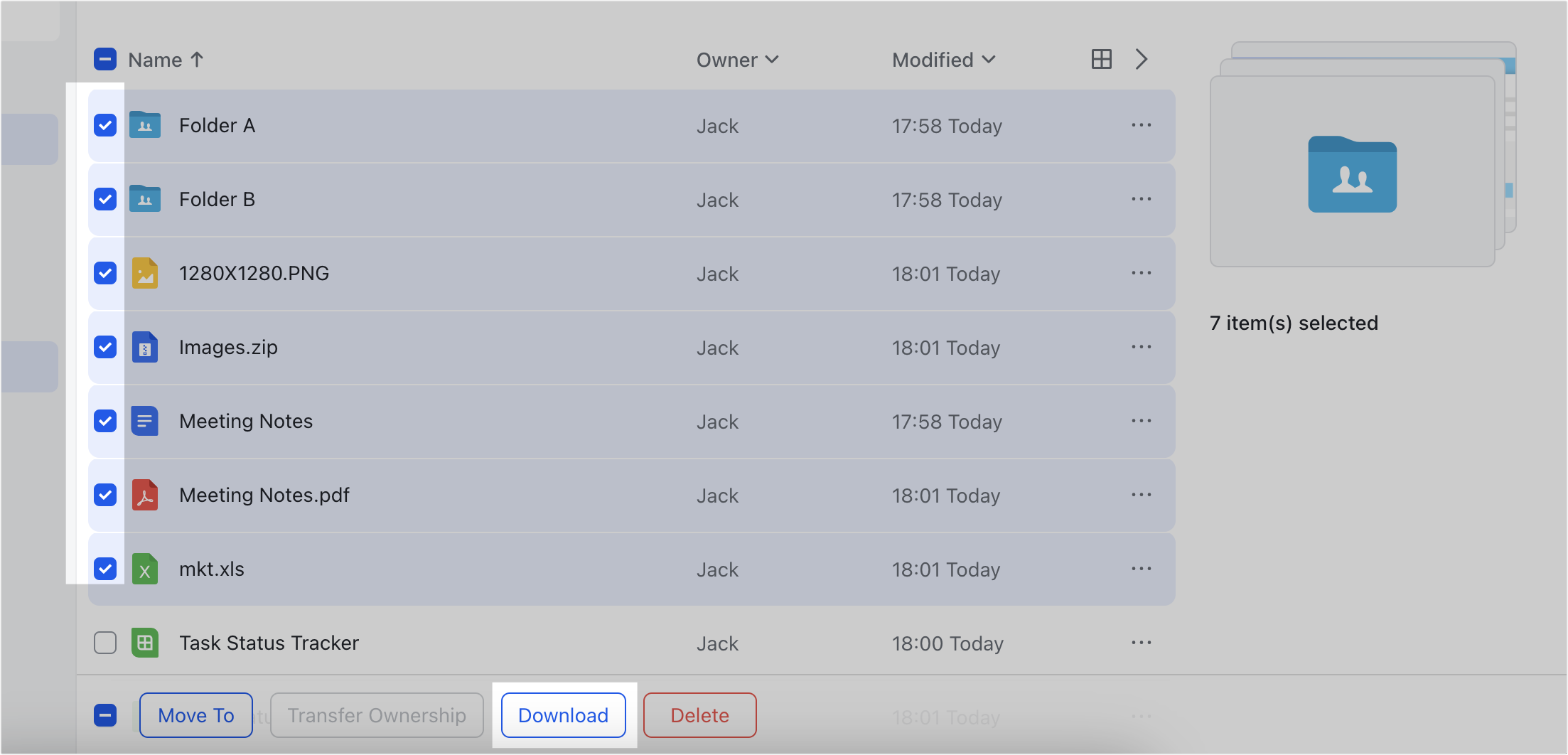 Download documents or folders to your device