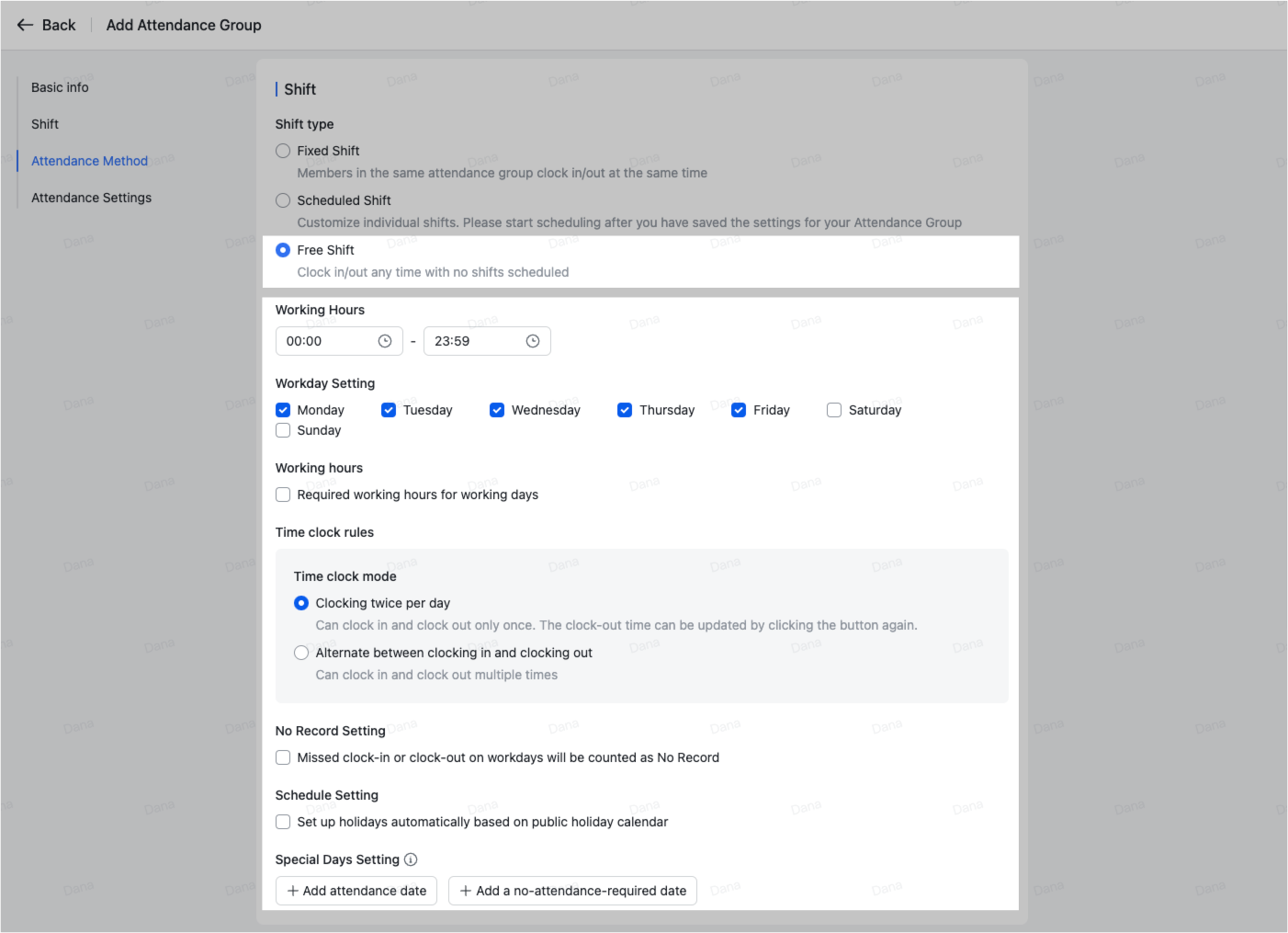 Admin | Set up attendance group