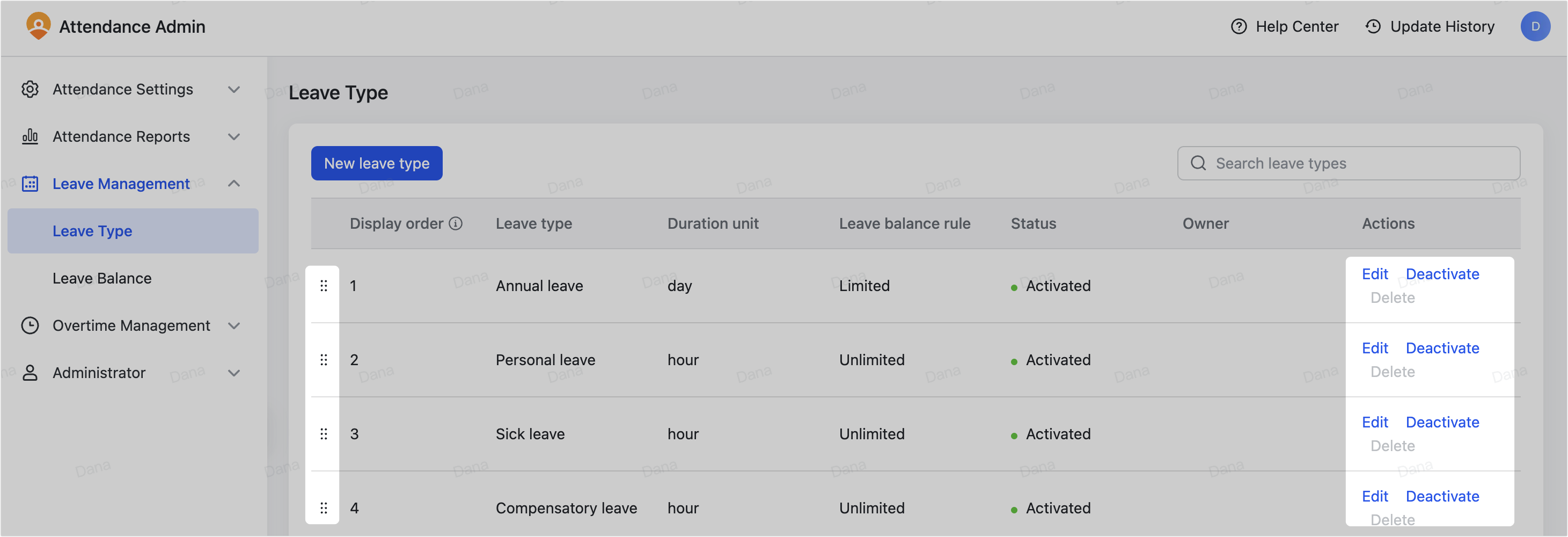 Admin | Configure leave type and rules