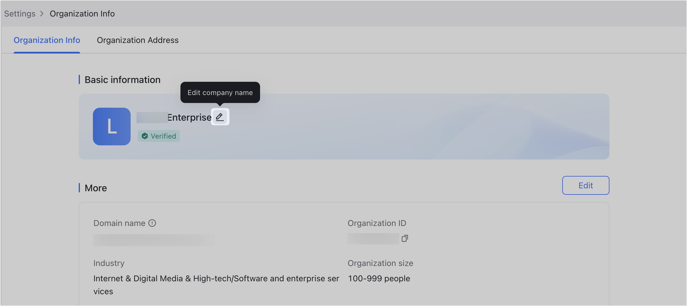 Admin | Edit organization info