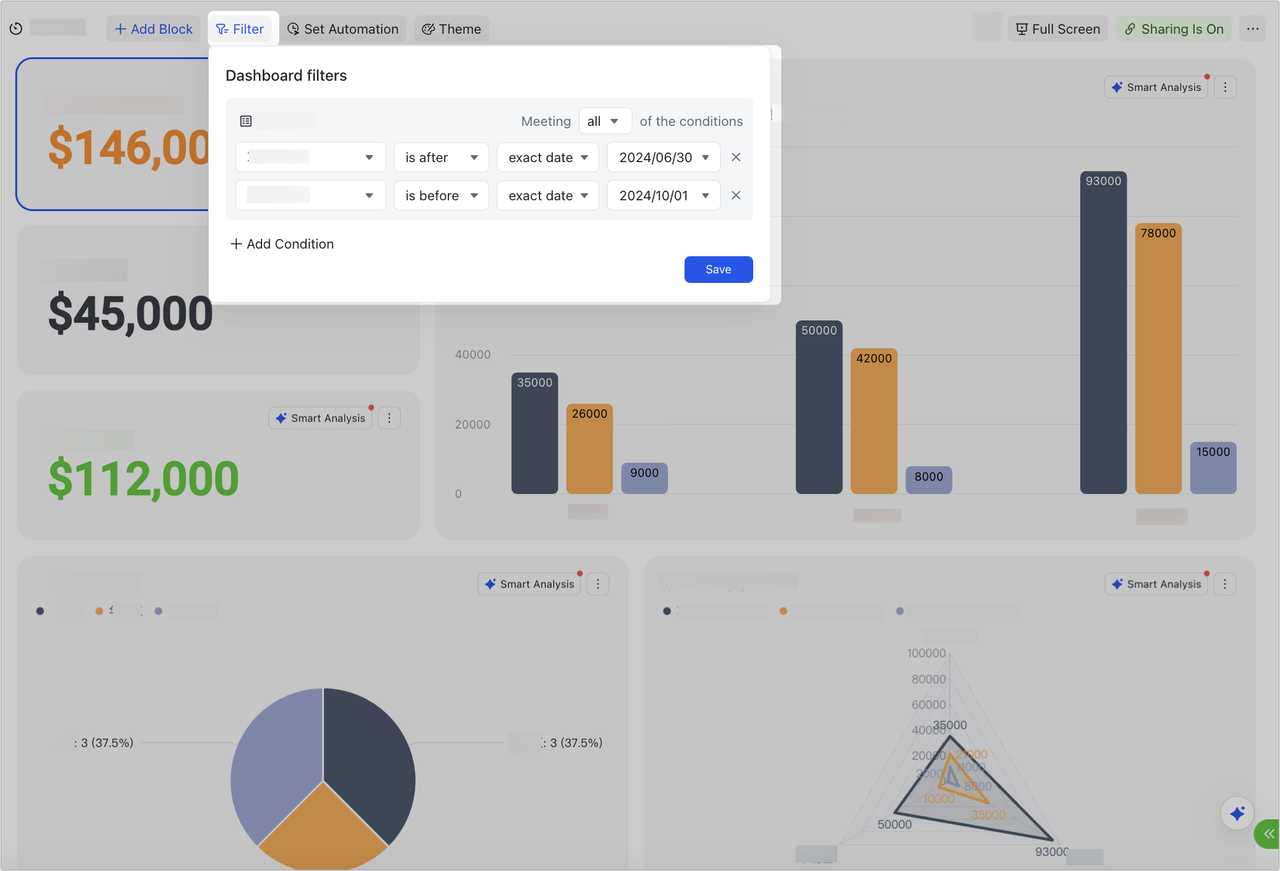 Filter data in Base dashboards