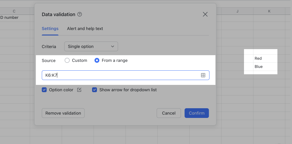 Use data validation in Sheets