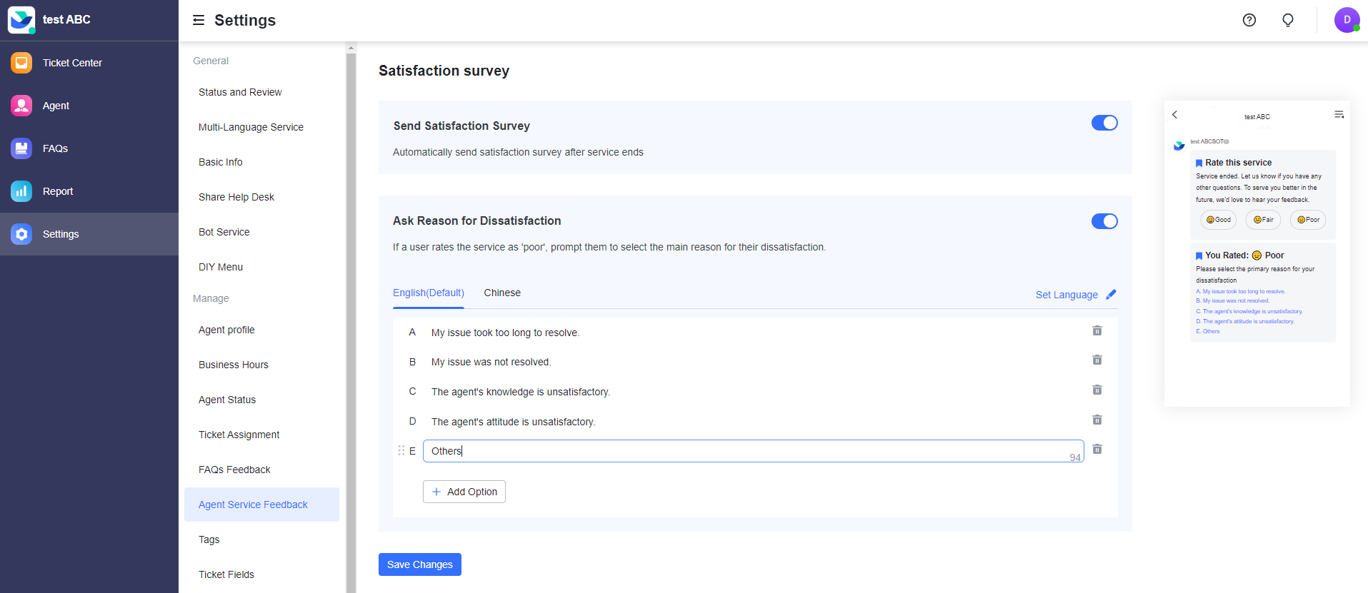 Configure Help Desk satisfaction surveys