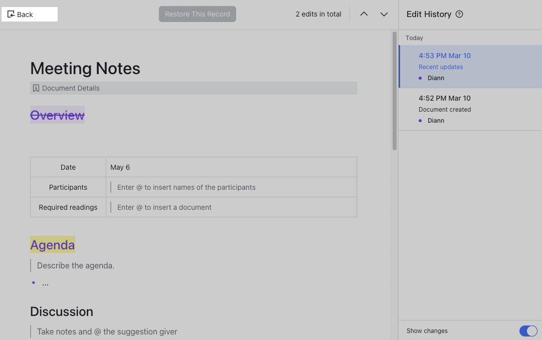 View Version History In Docs