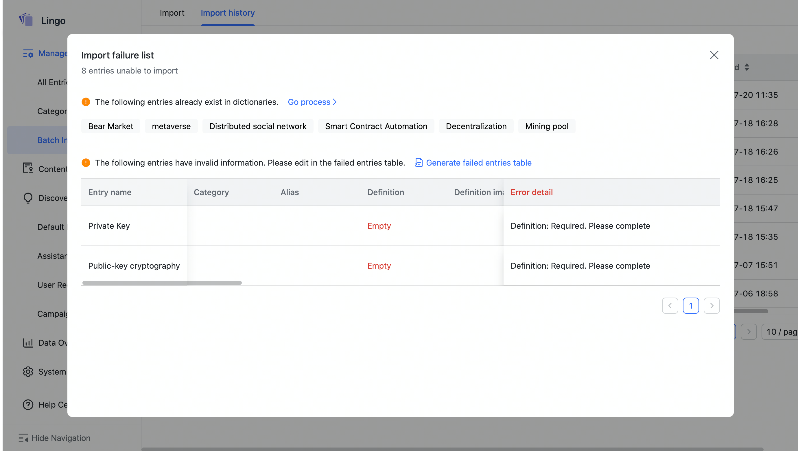 Create and import Lingo entries