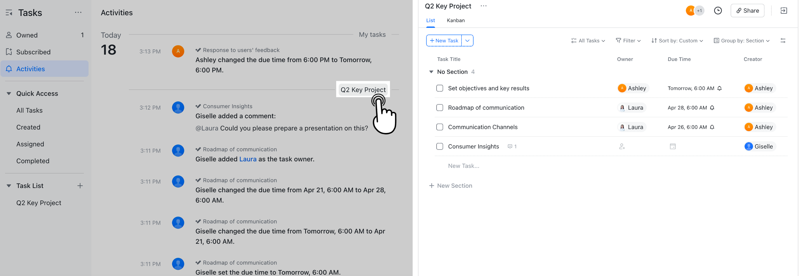 View task activity history