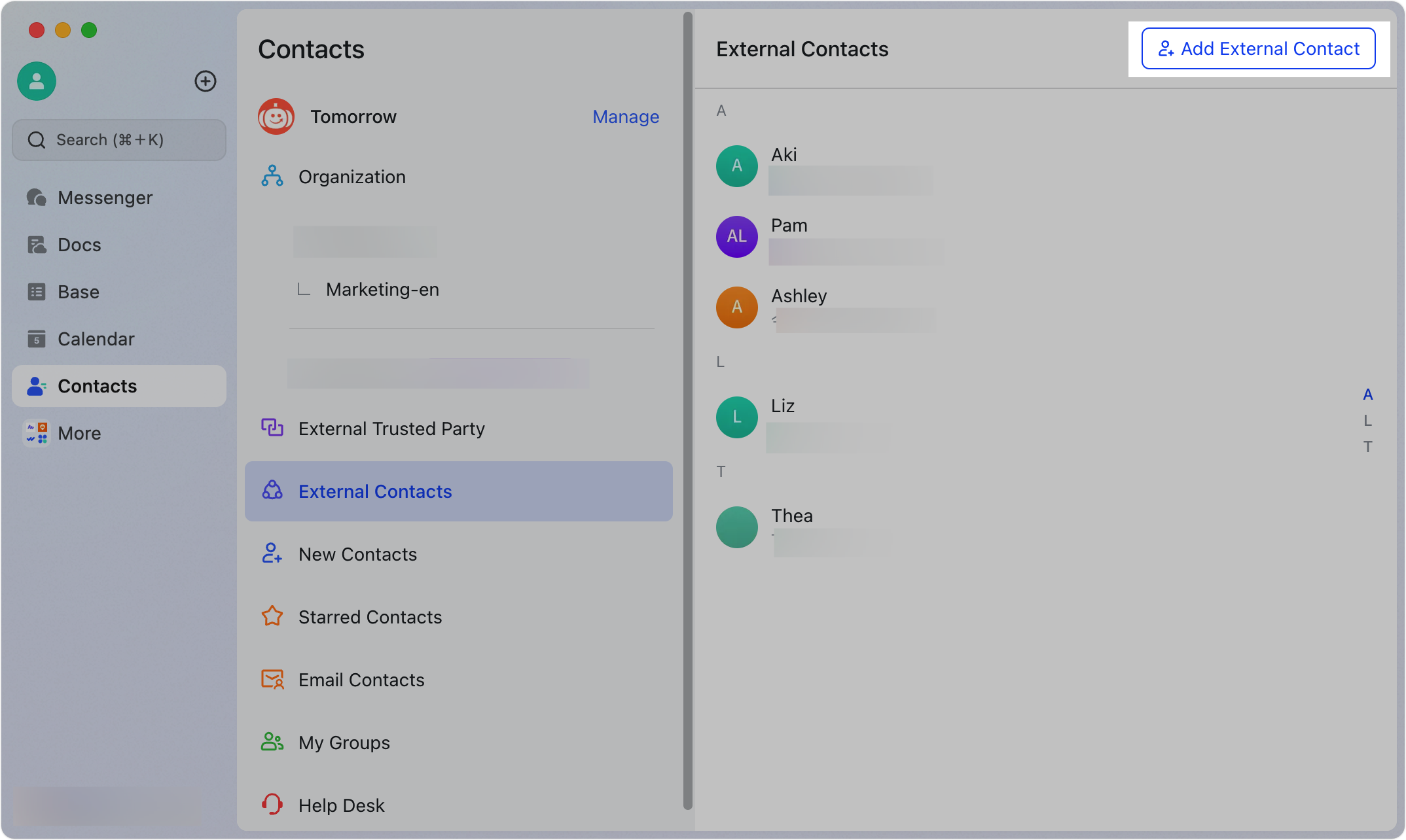 Add or delete external contacts