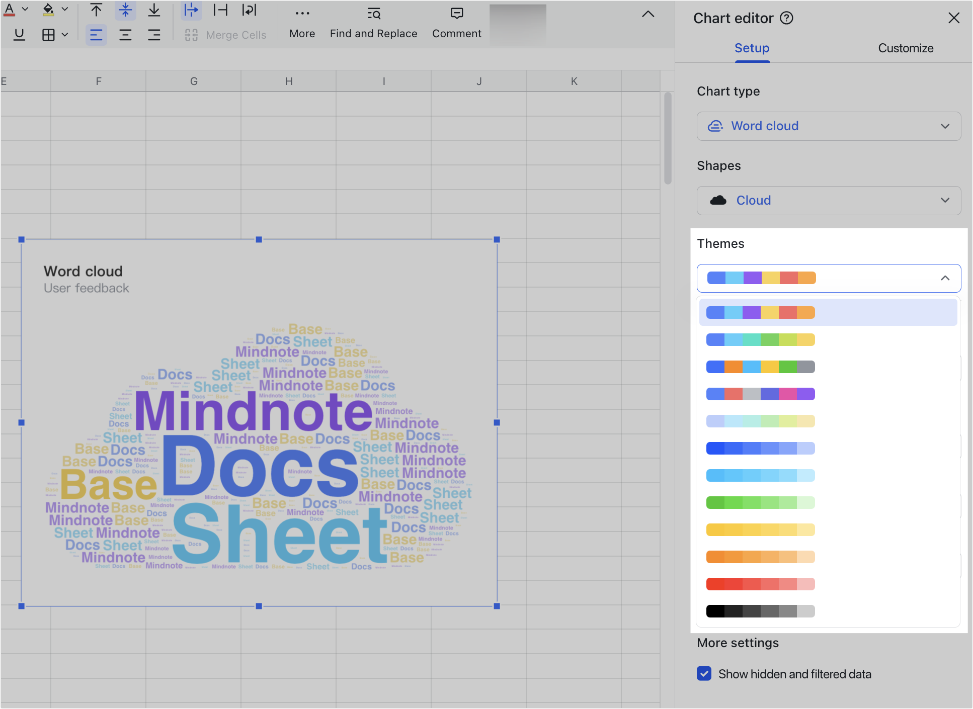 Use word clouds in Sheets