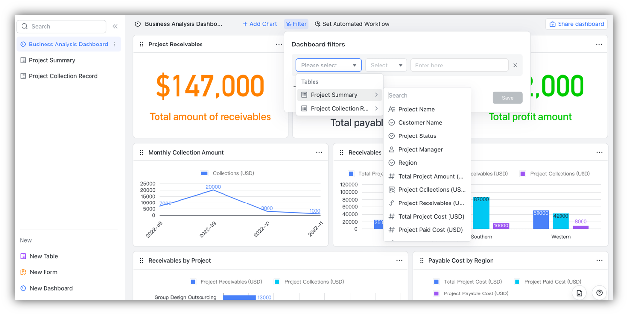 Filter data in Base dashboards