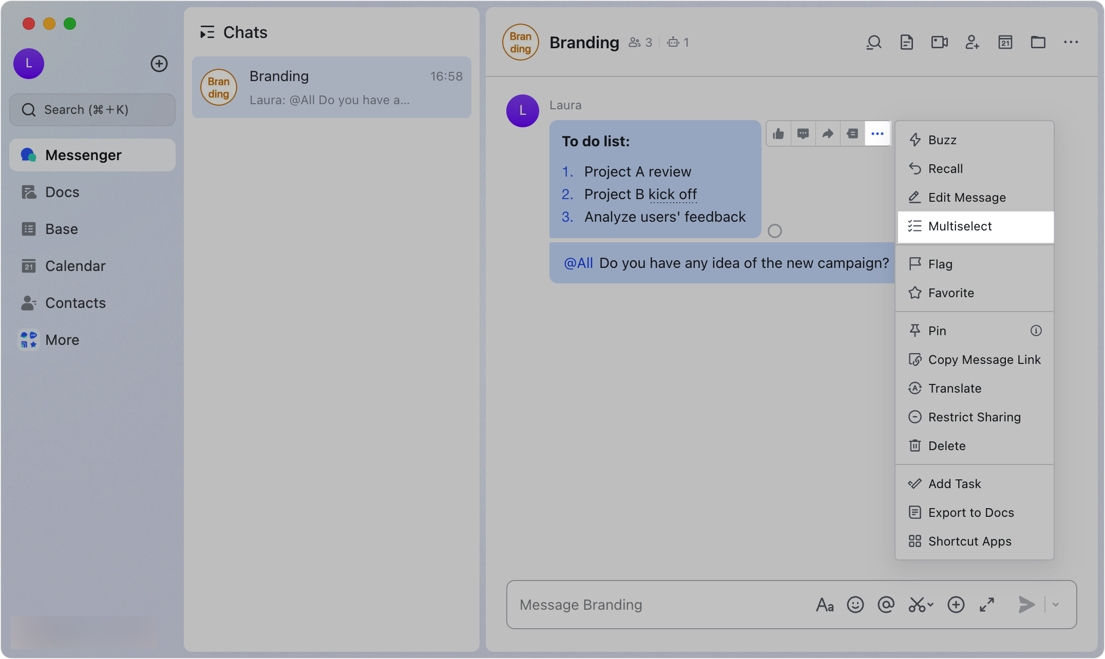 Export messages to a document