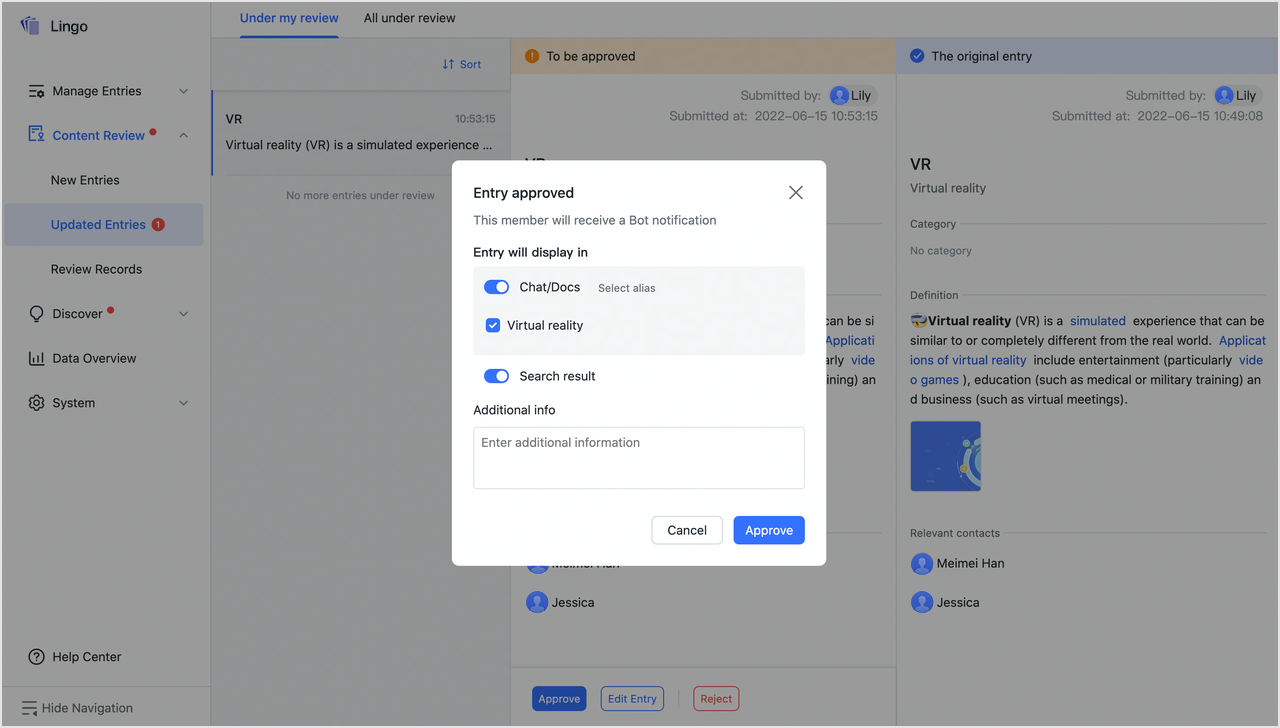 Review Lingo entries and activity records