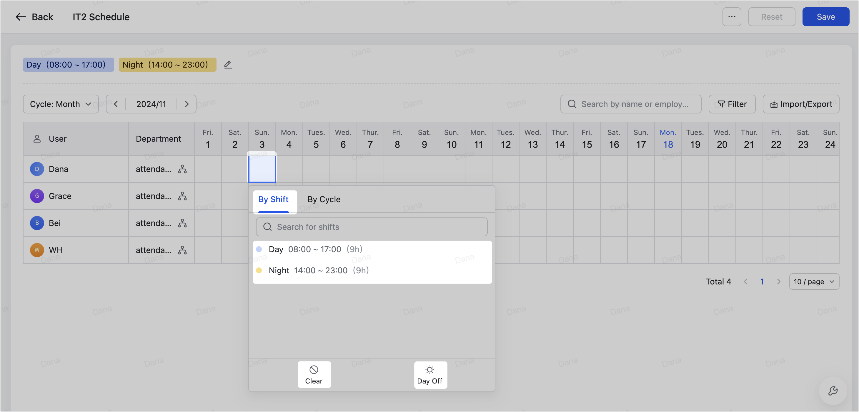 Admin | Set scheduled shift
