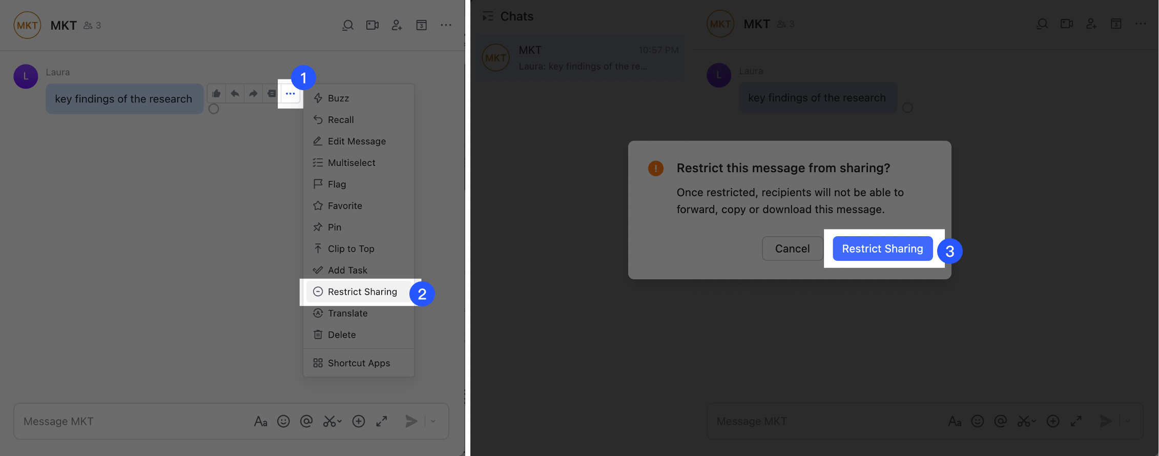 Restrict message sharing