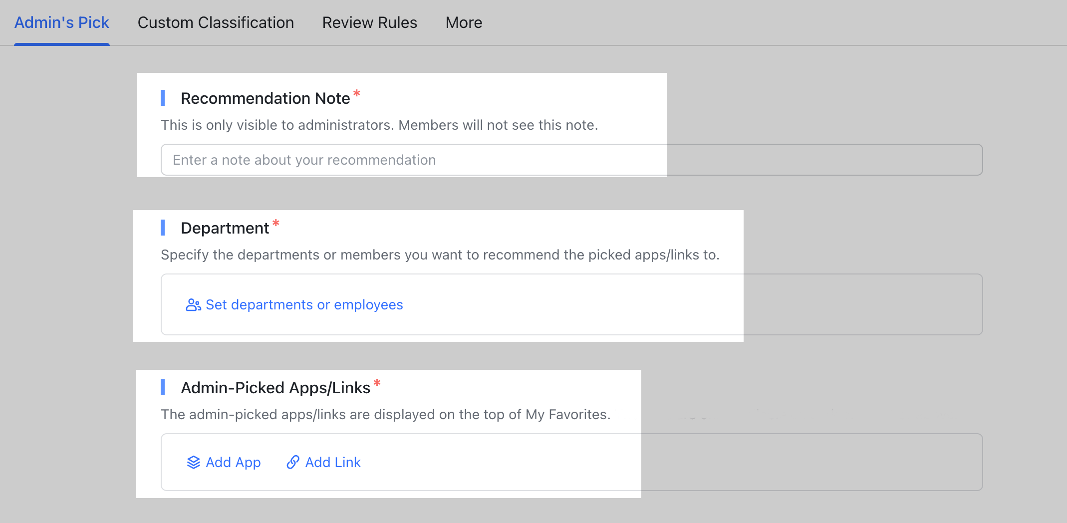 Add links (such as base links) to a Workplace
