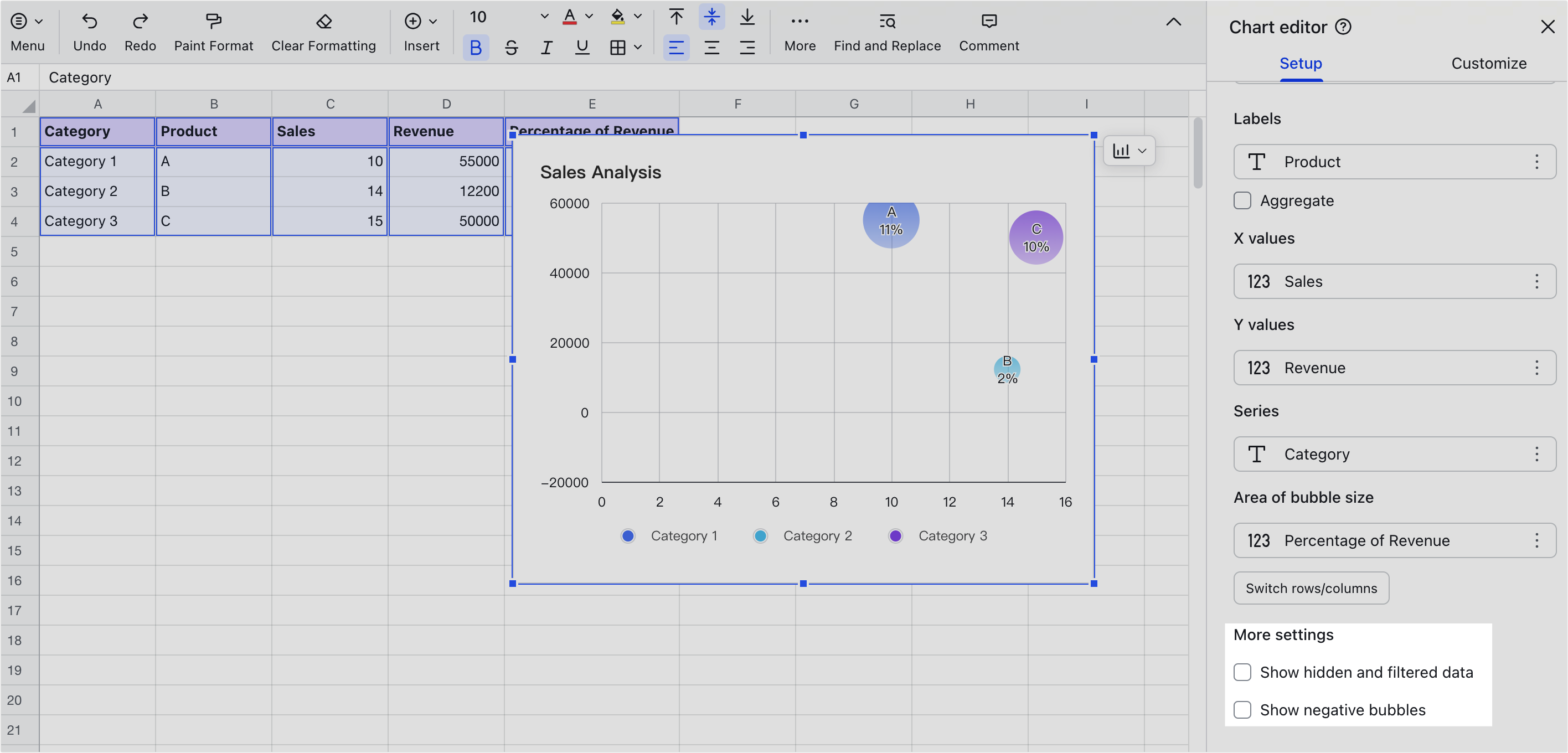 Use bubble charts in Sheets