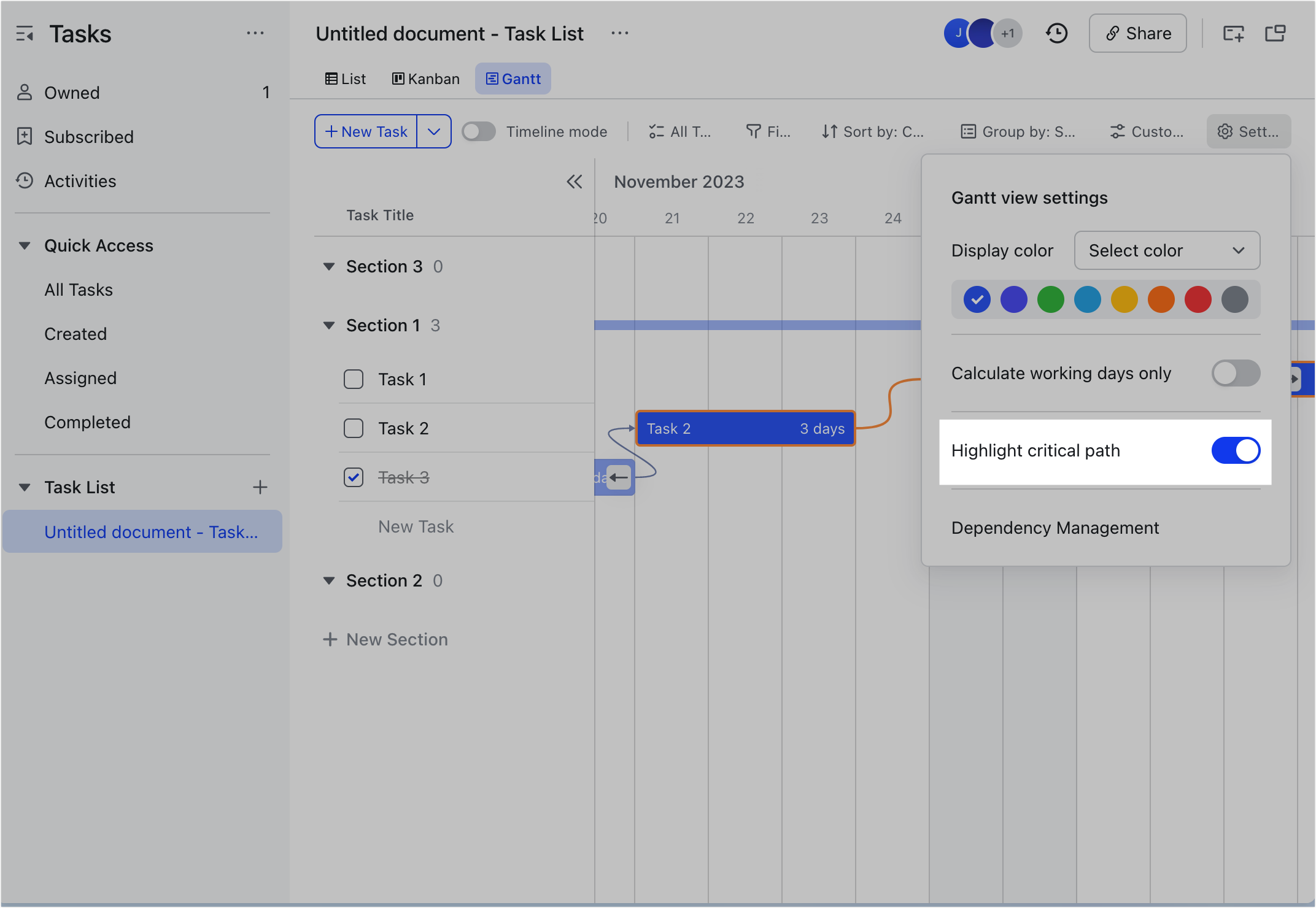 Use a Gantt chart to view and manage task list progress