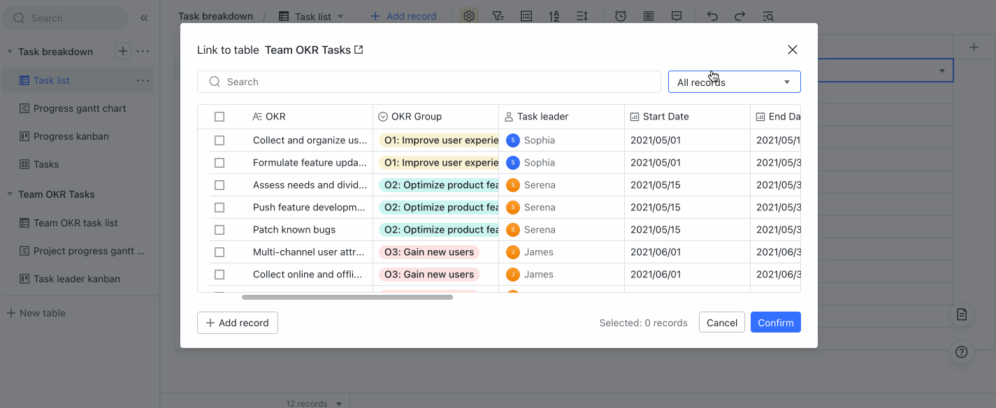 Use two-way link fields in Base