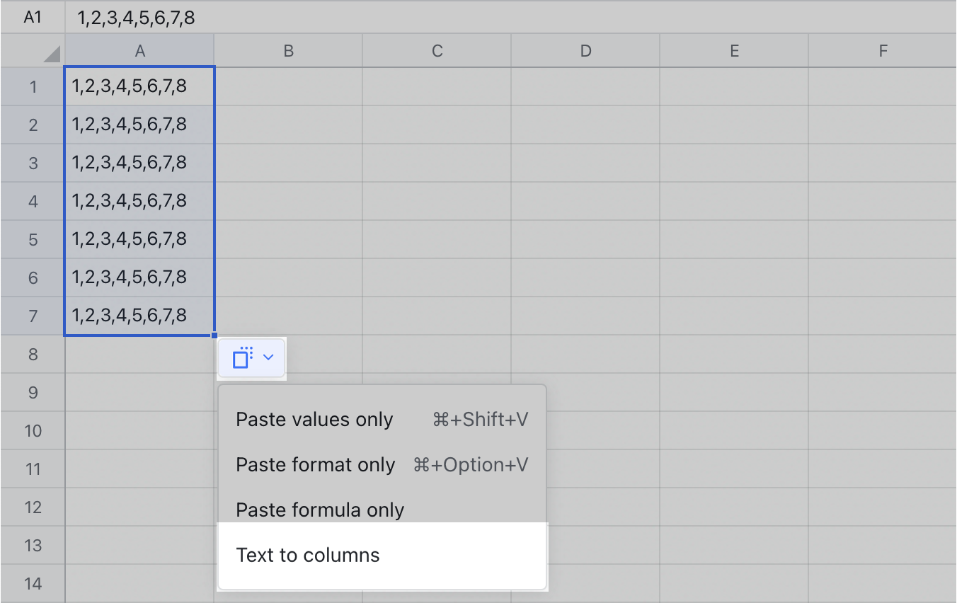 Use text to columns in Sheets