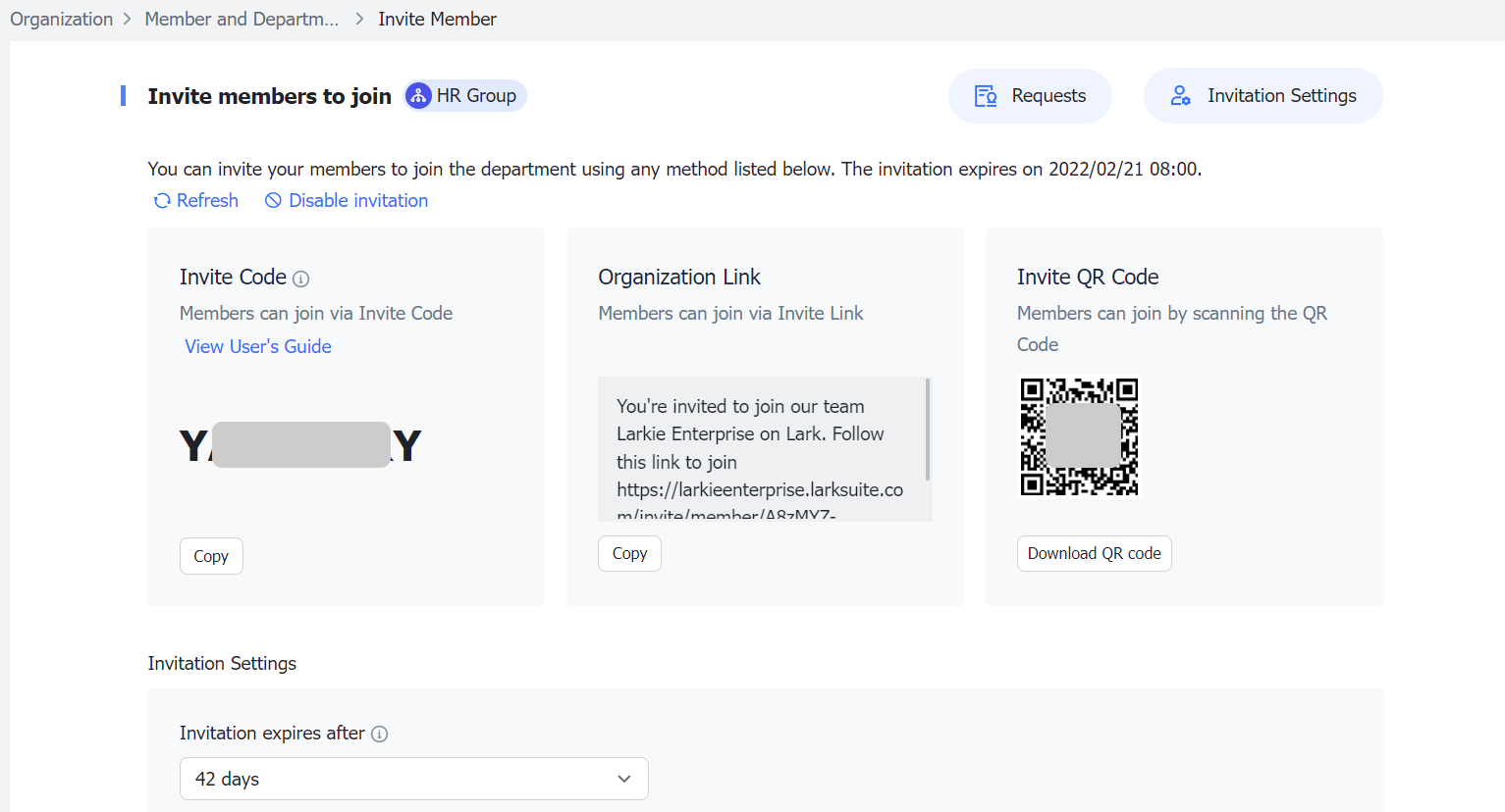 Admin | Invite members to join a department