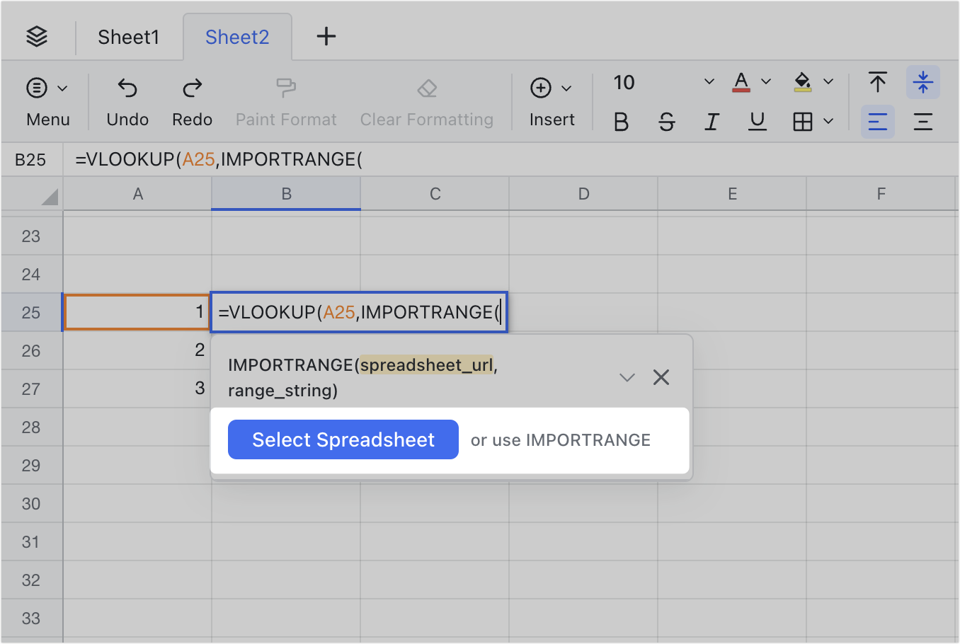 VLOOKUP function for Sheets