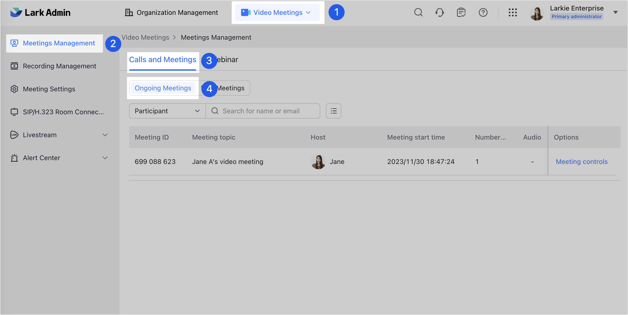 Admin | Monitor meeting data