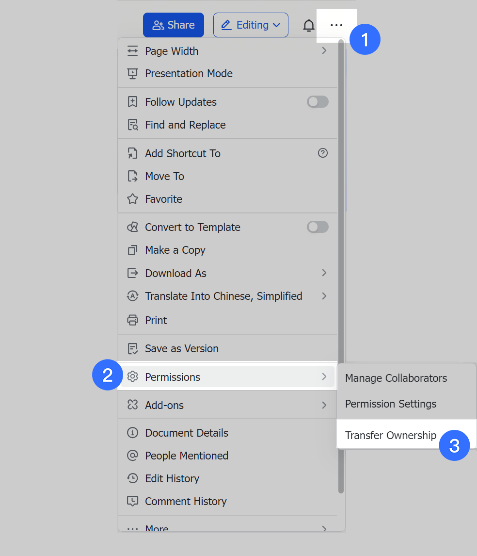 Transfer ownership of documents and folders