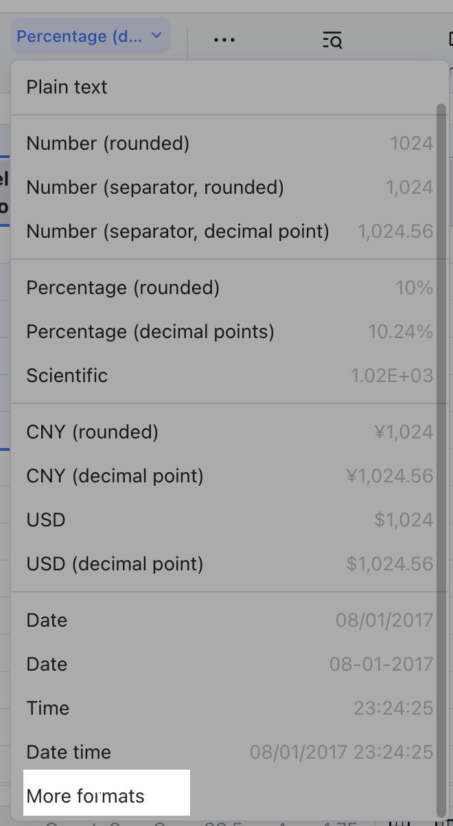 Change the number format in Sheets