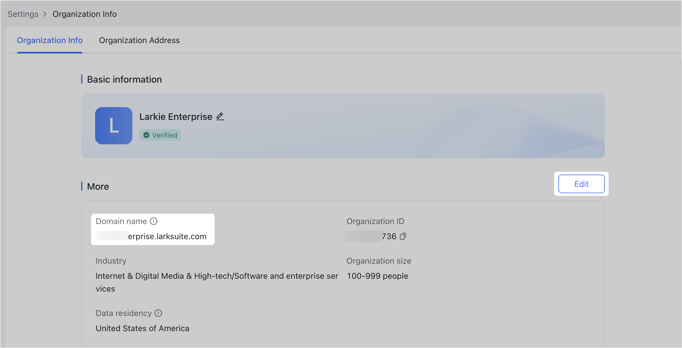 Admin | Edit organization info
