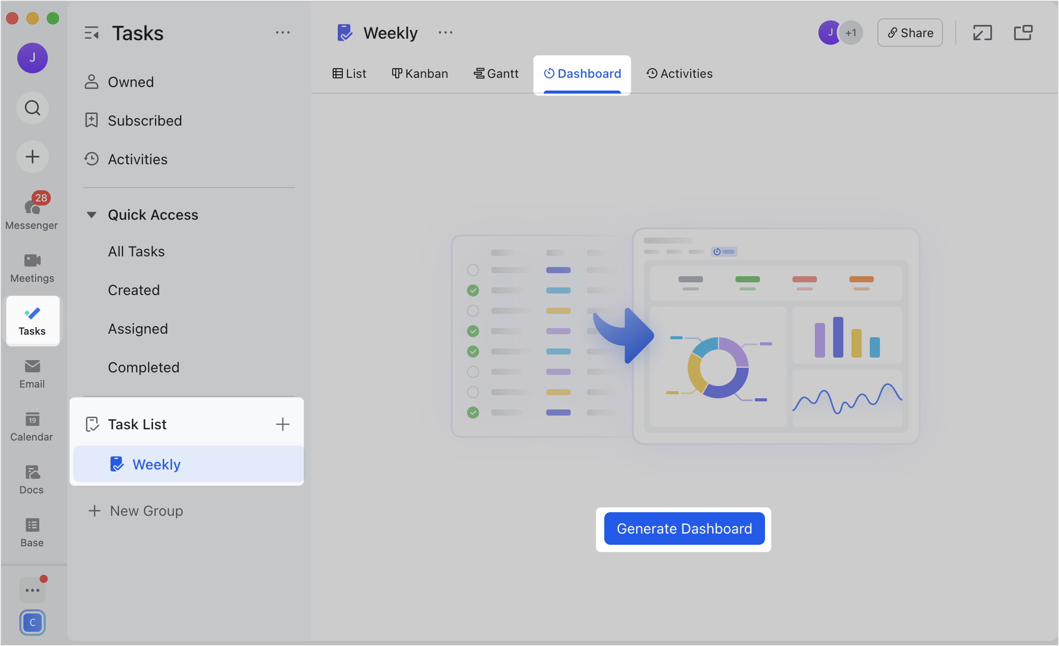 Use dashboards in task lists