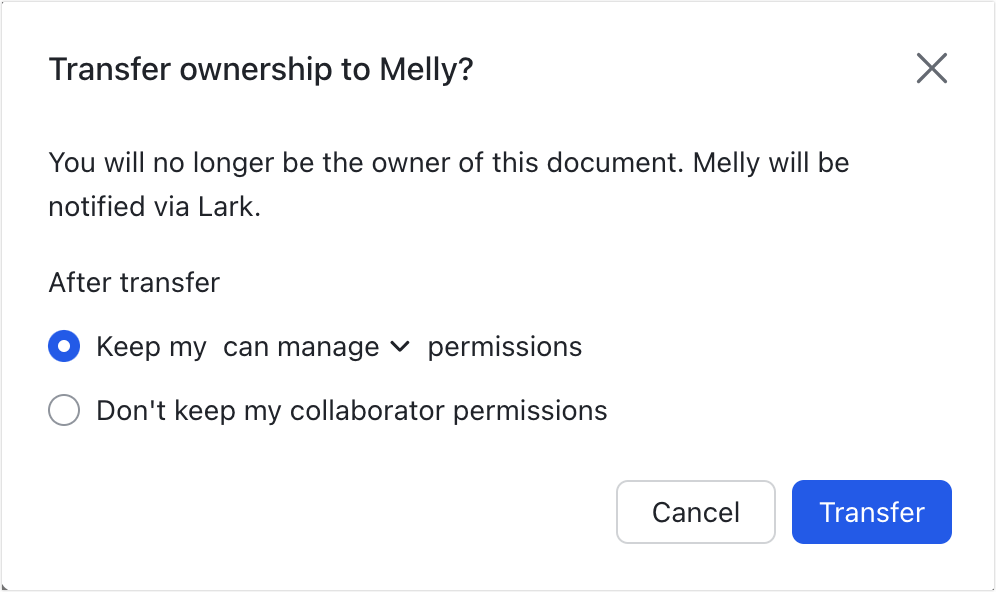 Transfer ownership of documents and folders