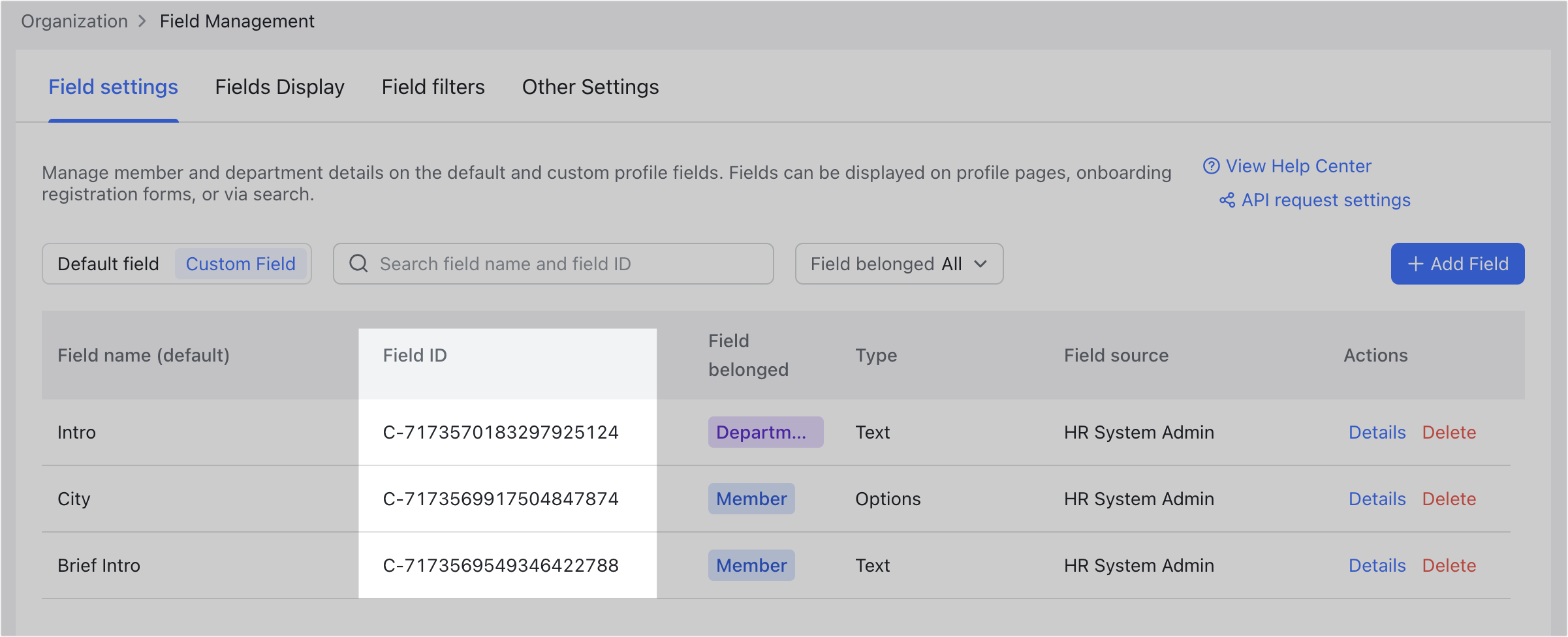 Admin | Manage fields in member information